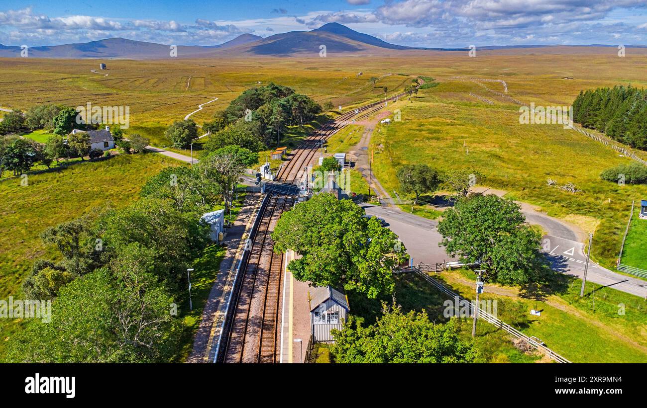 Forsinard Flows Sutherland Scotland summer sunshine over the station ...