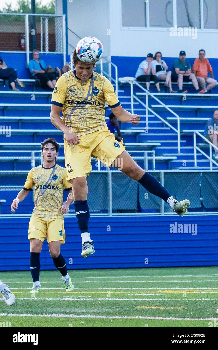 Aurora, USA. 13th July, 2024. Luke Van Heukelum headers the ball after ...