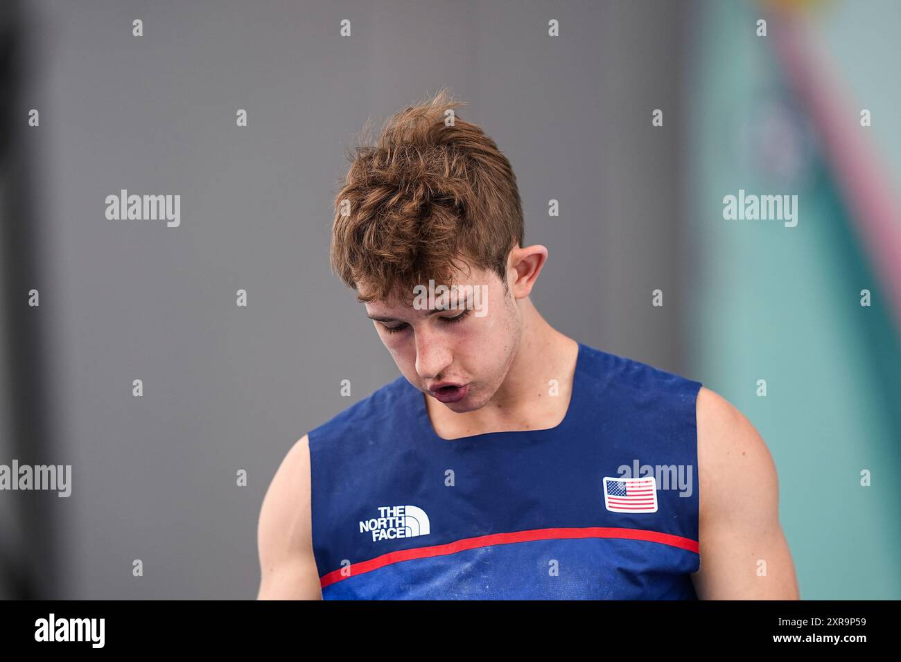 Colin Duffy of United States gestures during Men's Boulder & Lead ...