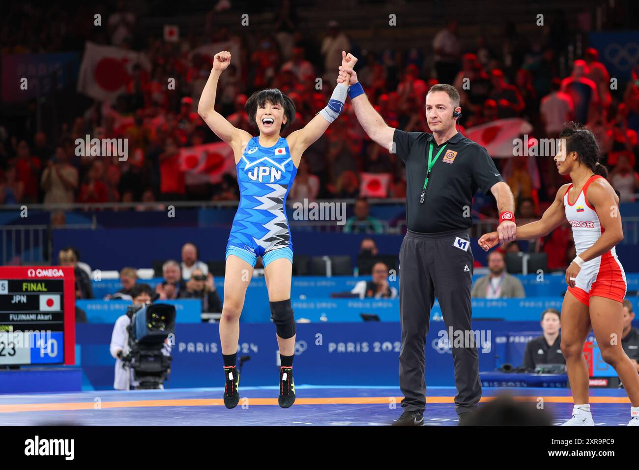 Paris, France. 8th Aug, 2024. (L to R) Akari Fujinami (JPN), Lucia Yamileth YEPEZ GUZMAN (ECU ...