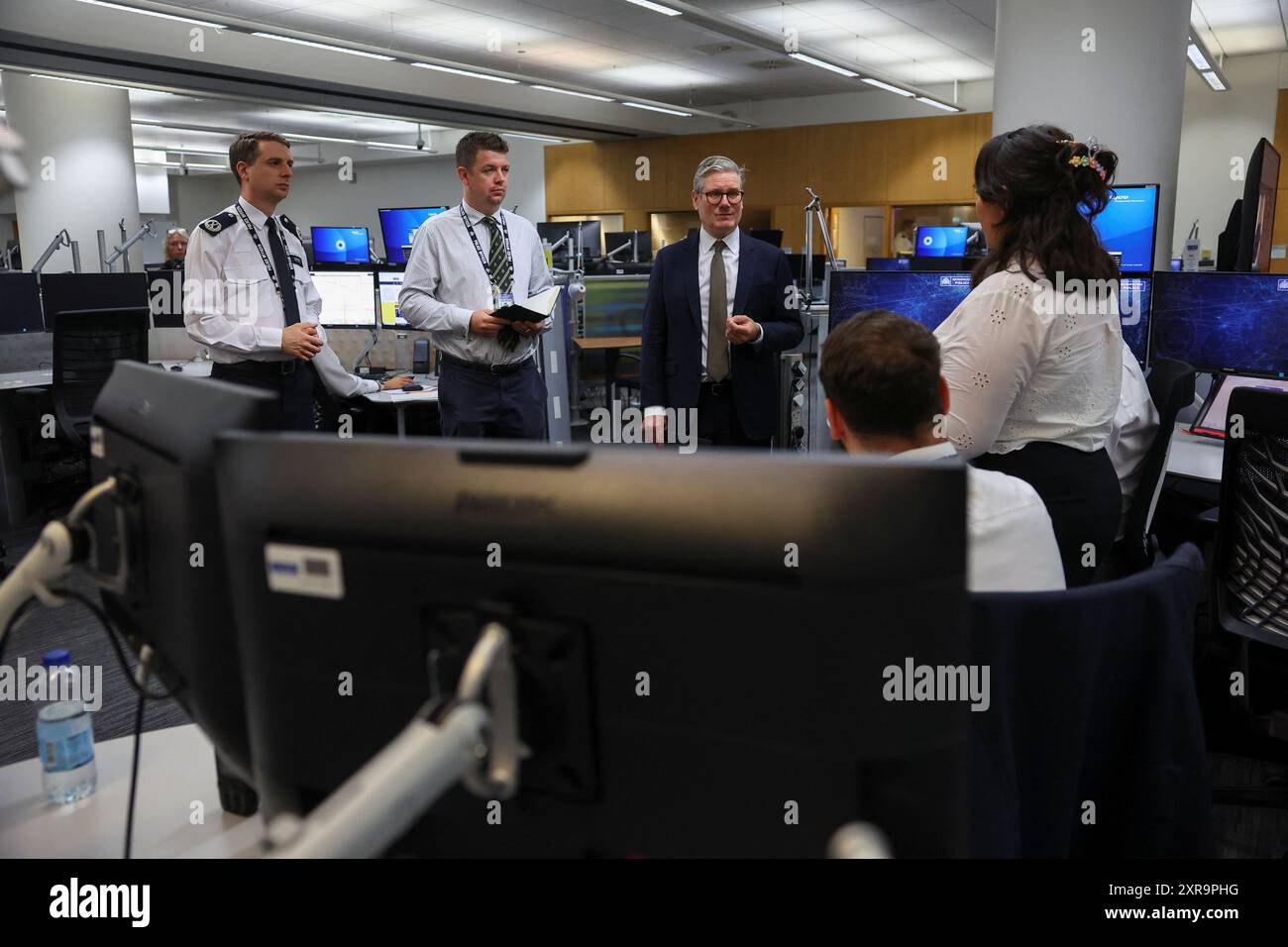 Prime Minister Keir Starmer speaks with police staff at the ...
