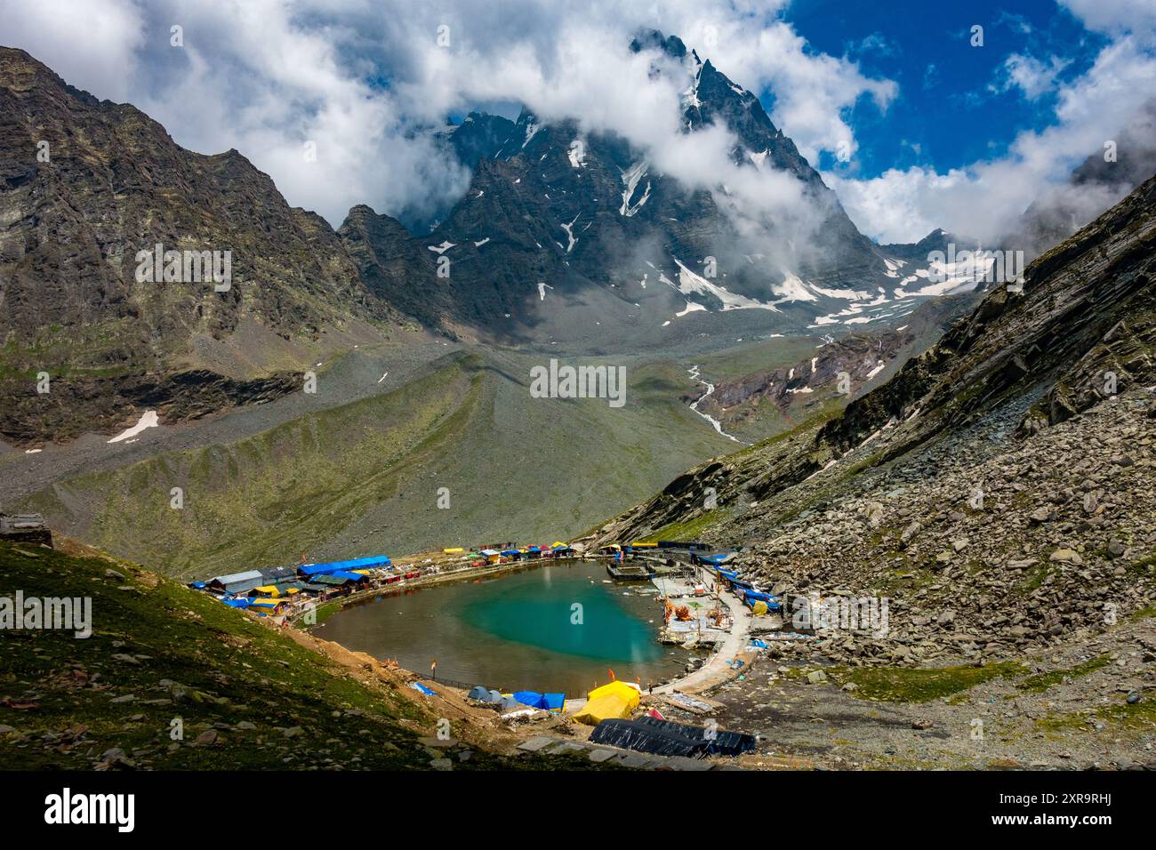 Kailash Manimahesh Peak with the sacred Manimahesh Dal Lake, enveloped ...