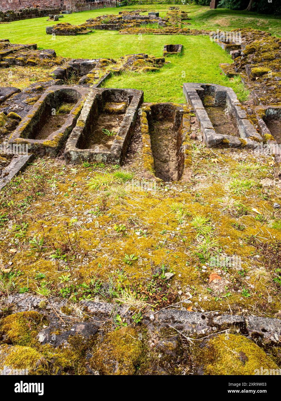 Medieval Stone Ruin Graves in the grounds of Norton Priory Stock Photo ...