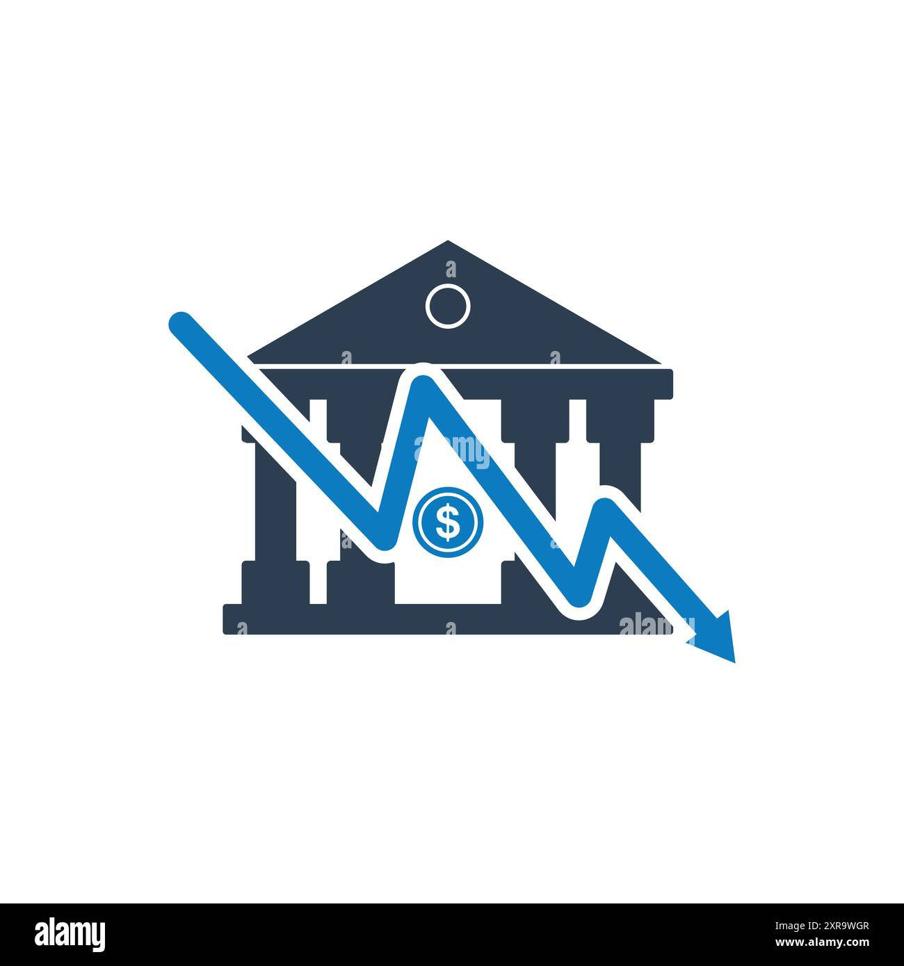 Banking Downfall Icon. With Bank and Arrow Symbols. Editable Flat ...