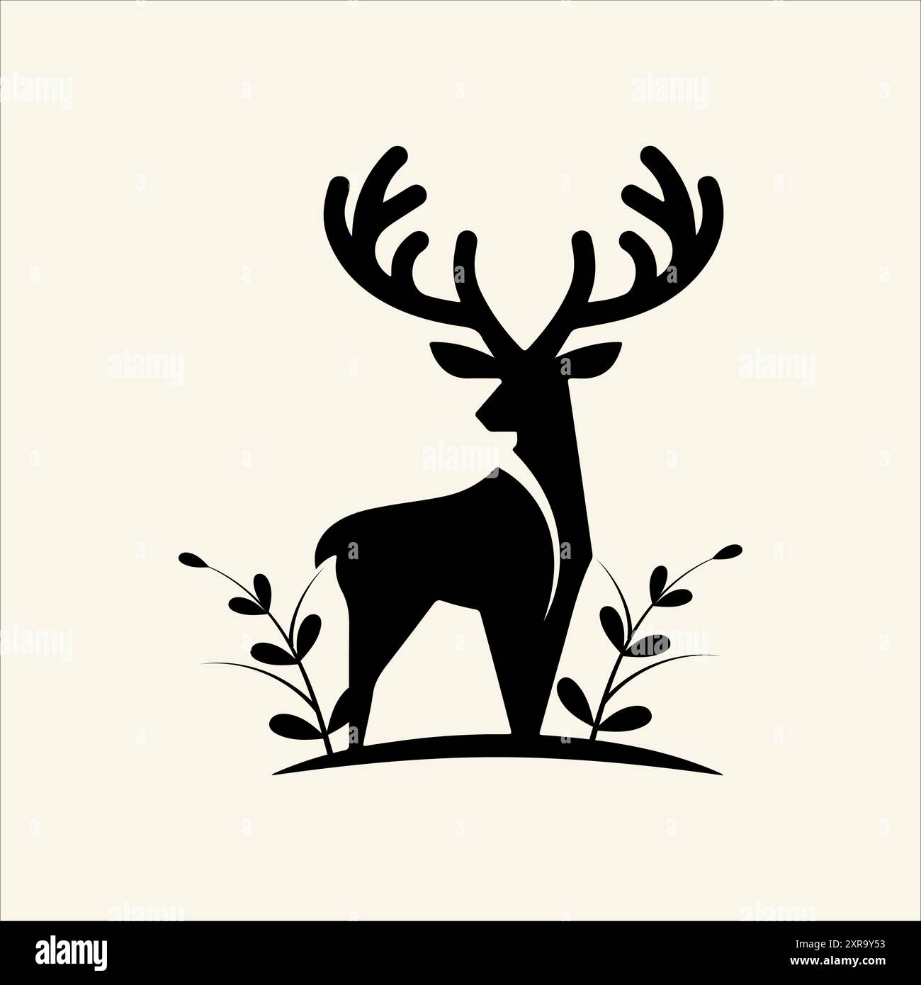 Vector drawing of Beautiful Black and white little cute deer logo ...