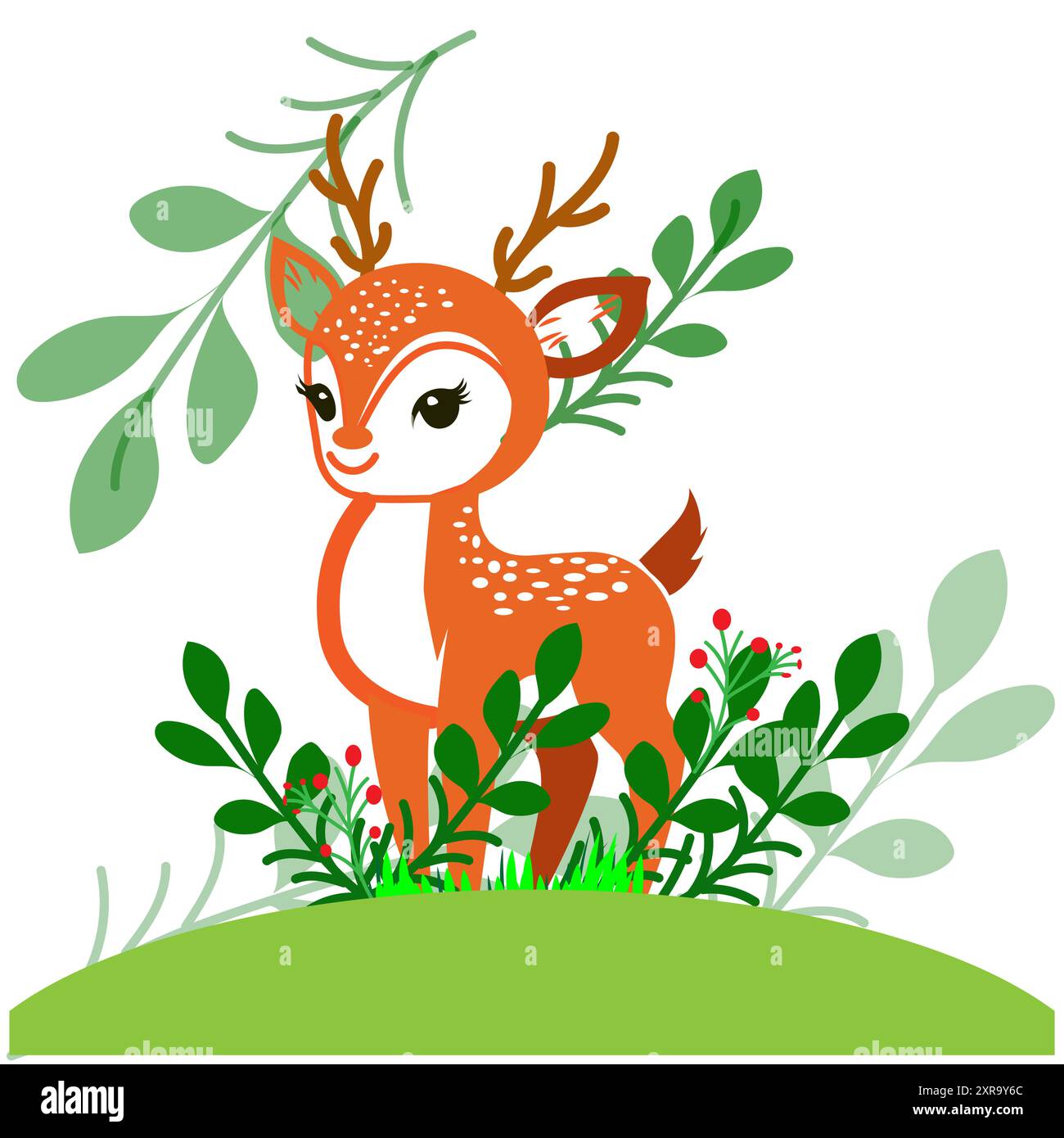 Vector drawing of Beautiful black and white little cute deer playing in ...