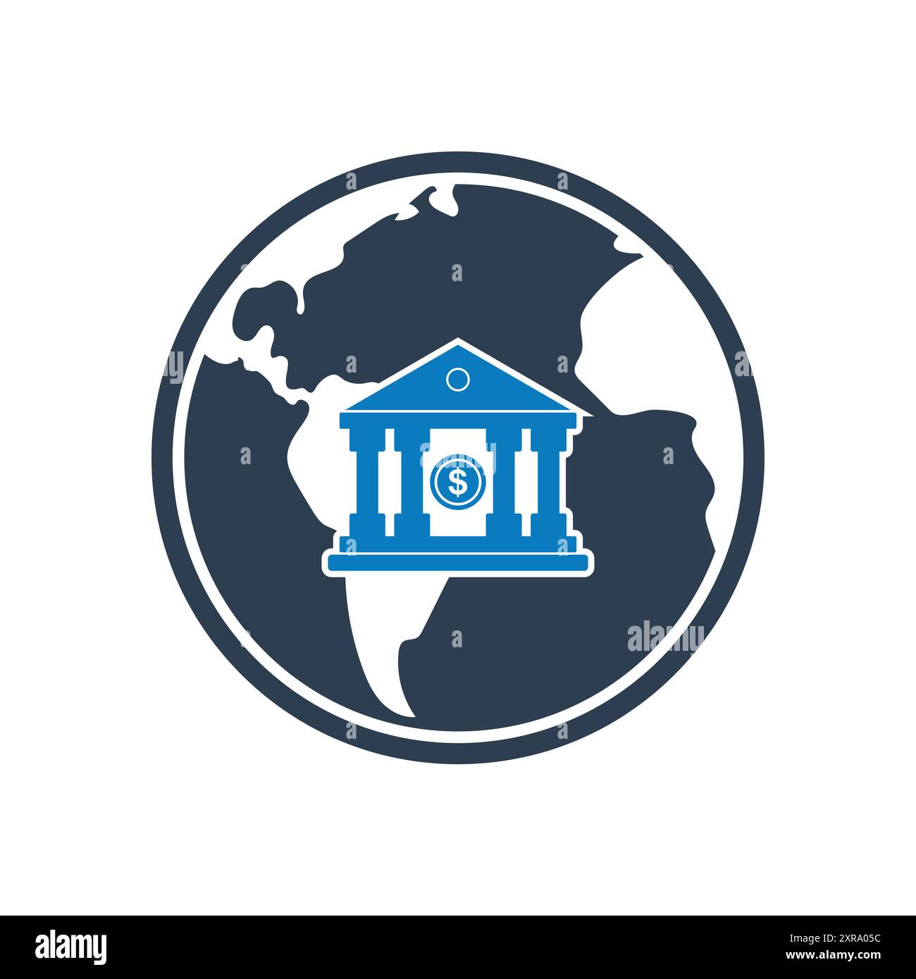 Global Banking Icon. With Globe and Bank Symbols. Editable Flat Vector ...