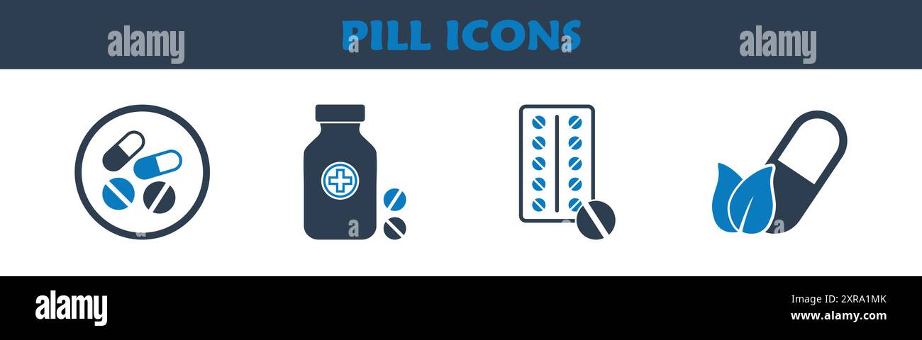 Medical Pill Icon Set. Editable Flat Vector Illustration Stock Vector ...