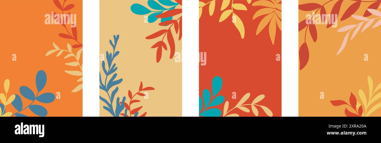 Set of Fall, Thanksgiving day backgrounds with autumn leaves. Abstract ...