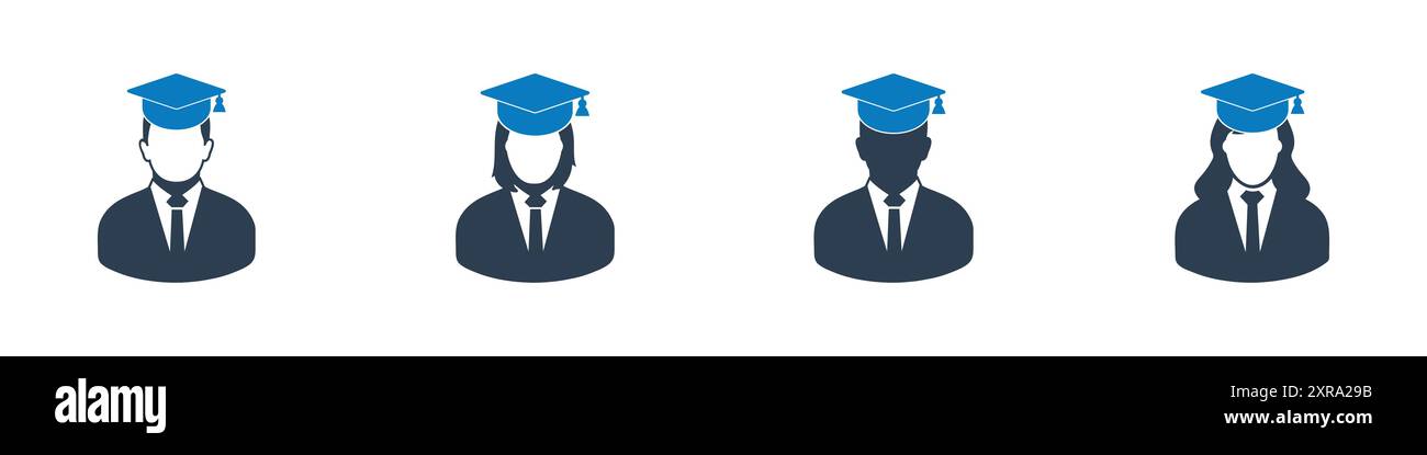 Graduate Student Icon Set. Collection of Male, Female, Boy, Girl ...