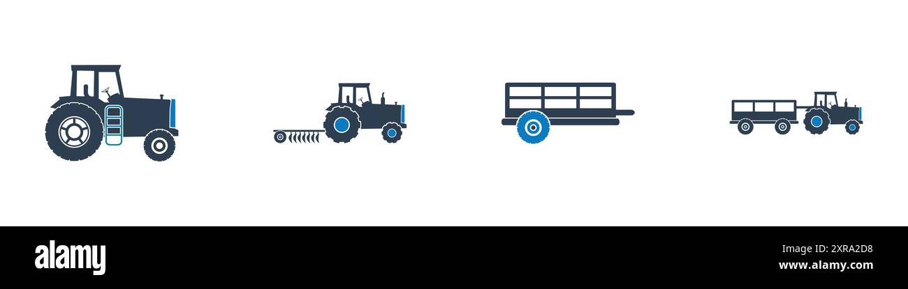 Tractor and Trolley Icon Set. Editable Flat Vector Illustration Stock ...