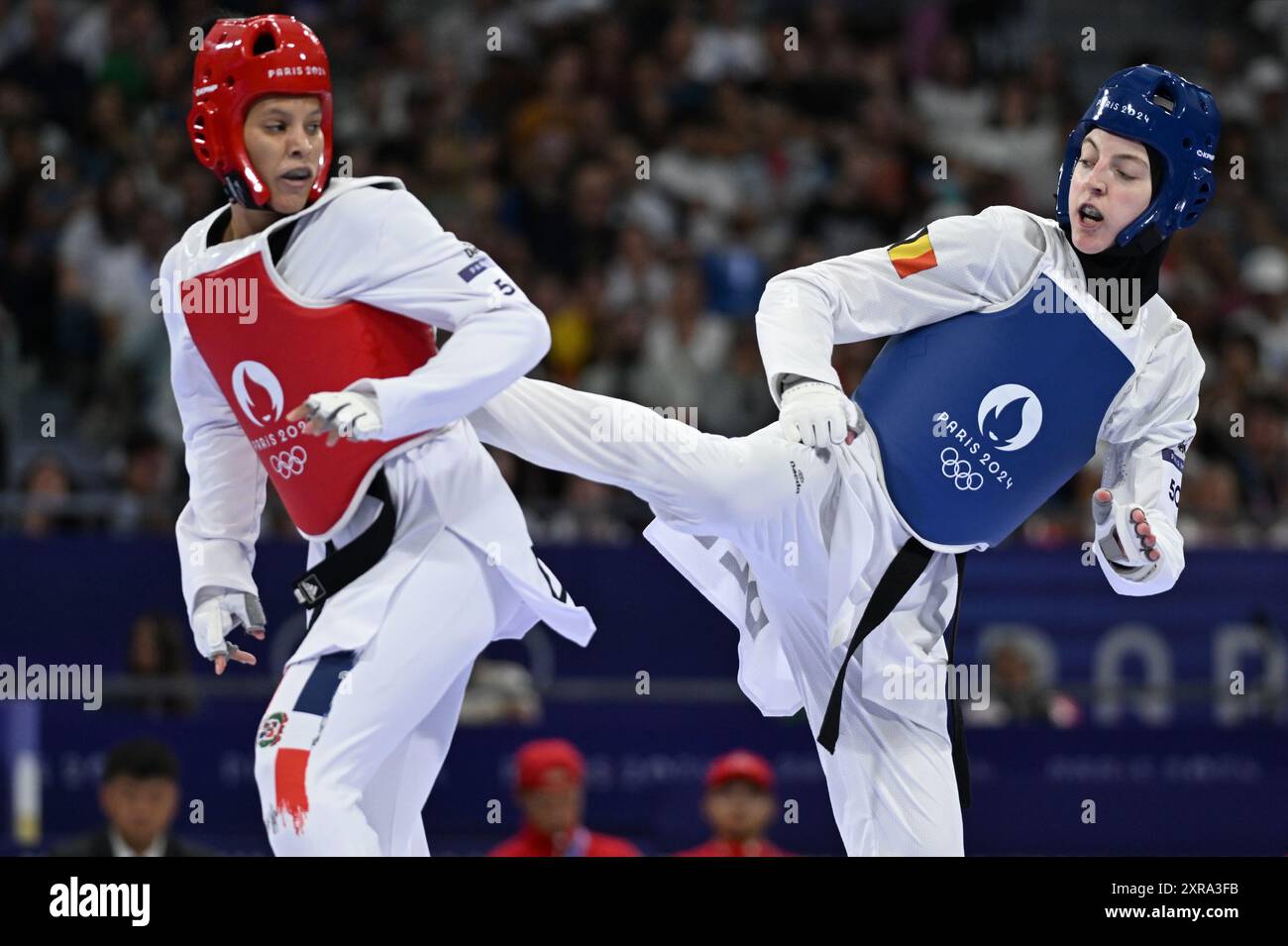 Paris, Fra. 09th Aug, 2024. Sarah Chaari (blue) of Team Belgium ...