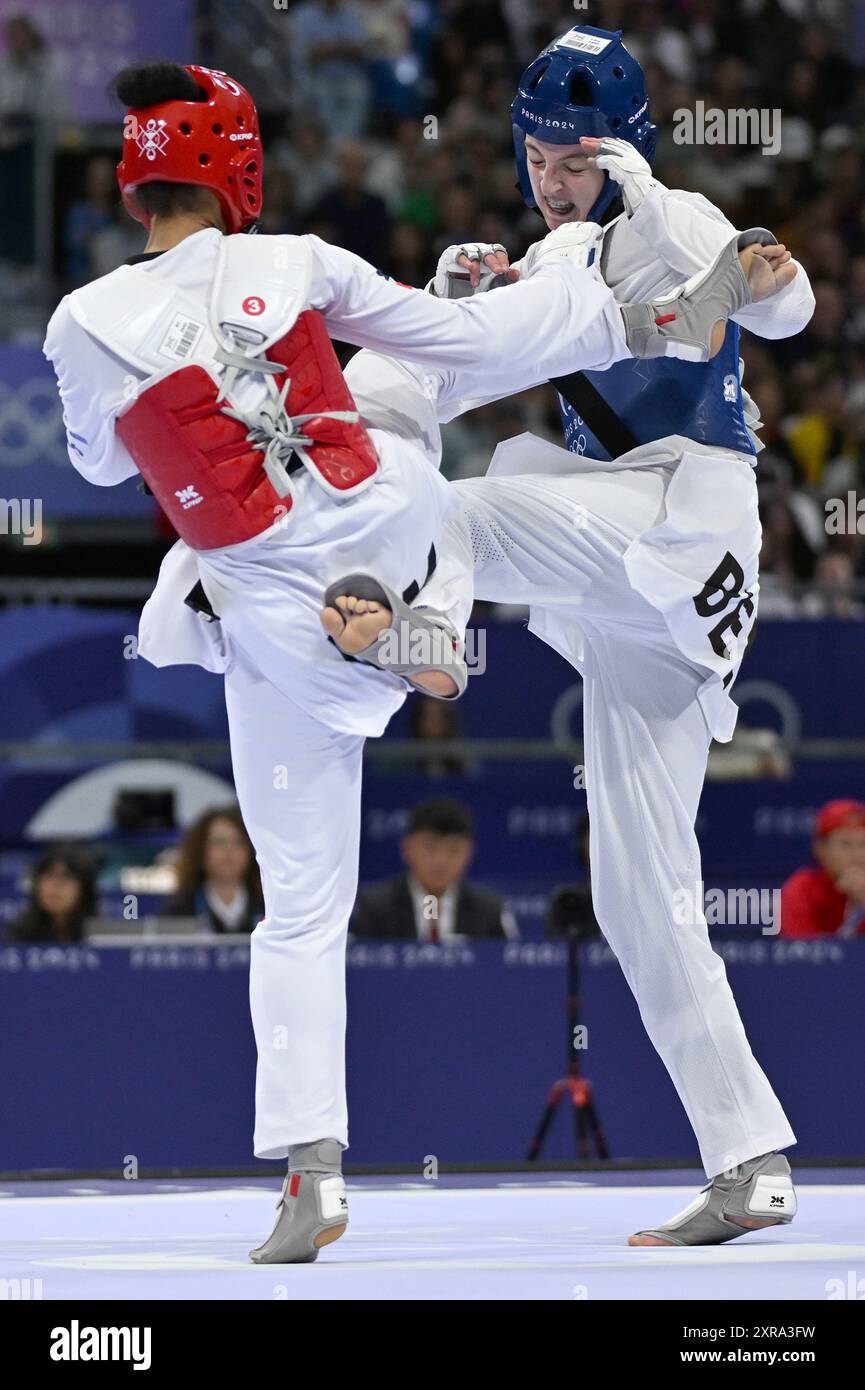 Paris, Fra. 09th Aug, 2024. Sarah Chaari (blue) of Team Belgium ...