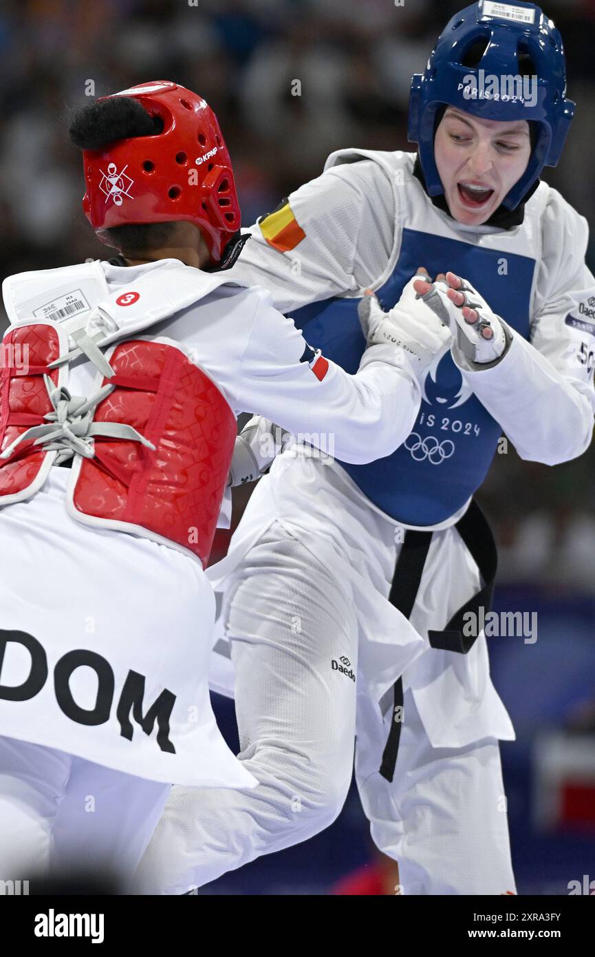 Paris, Fra. 09th Aug, 2024. Sarah Chaari (blue) of Team Belgium ...