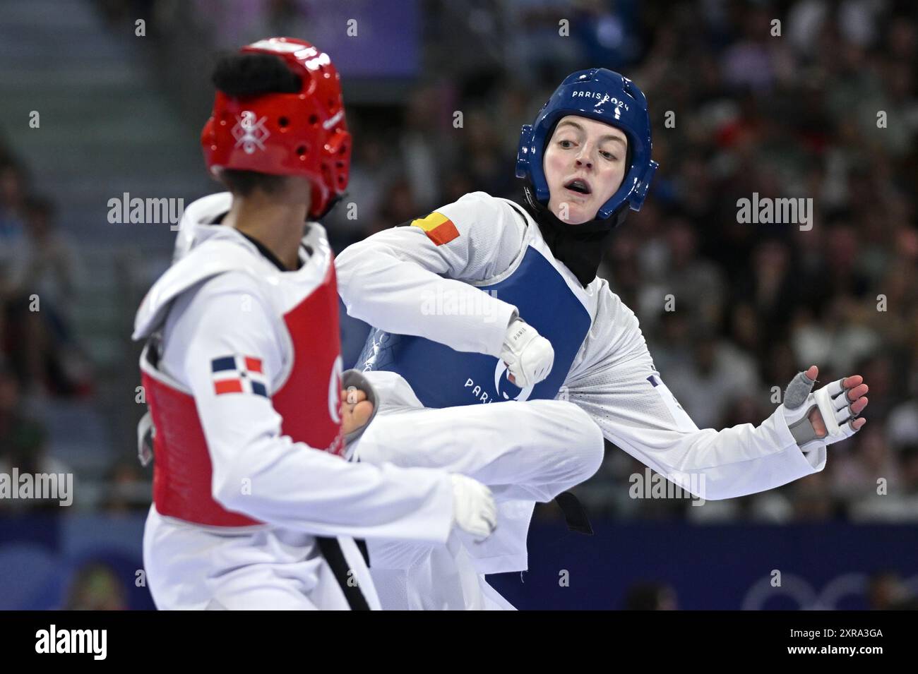 Paris, Fra. 09th Aug, 2024. Sarah Chaari (blue) of Team Belgium ...