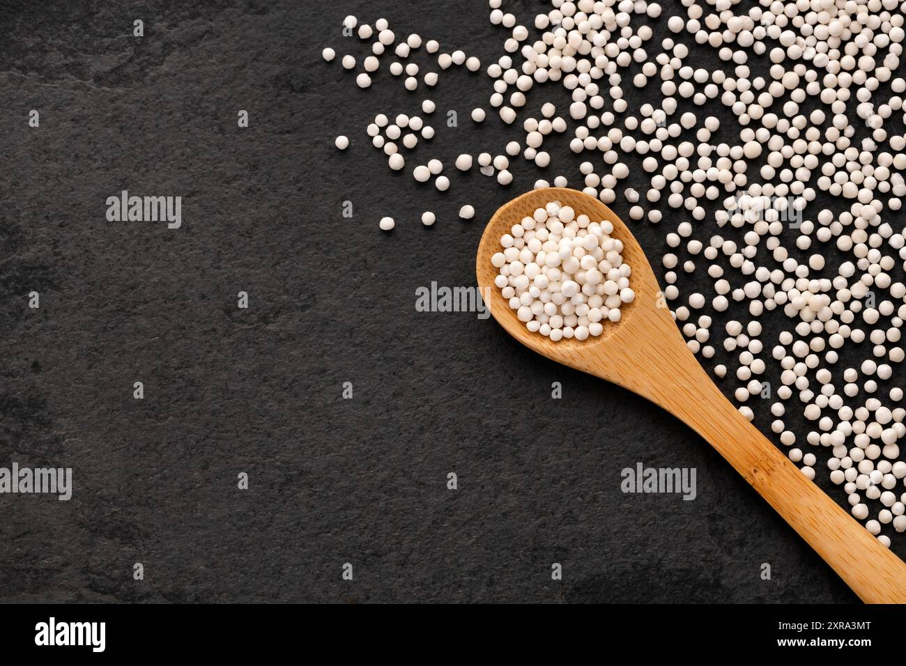 Sagu starch balls - Tapioca pearls on the spoon. Manihot esculenta ...