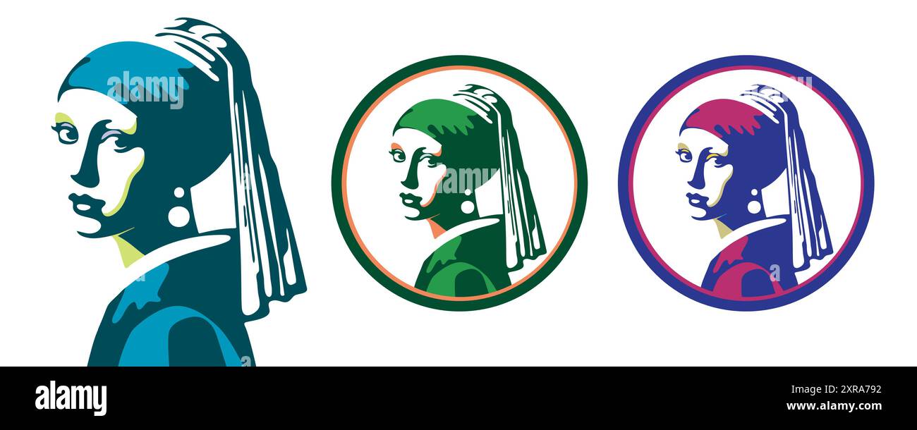 Girl with a Pearl Earring - Pop Art Style Vector Illustration in Three ...