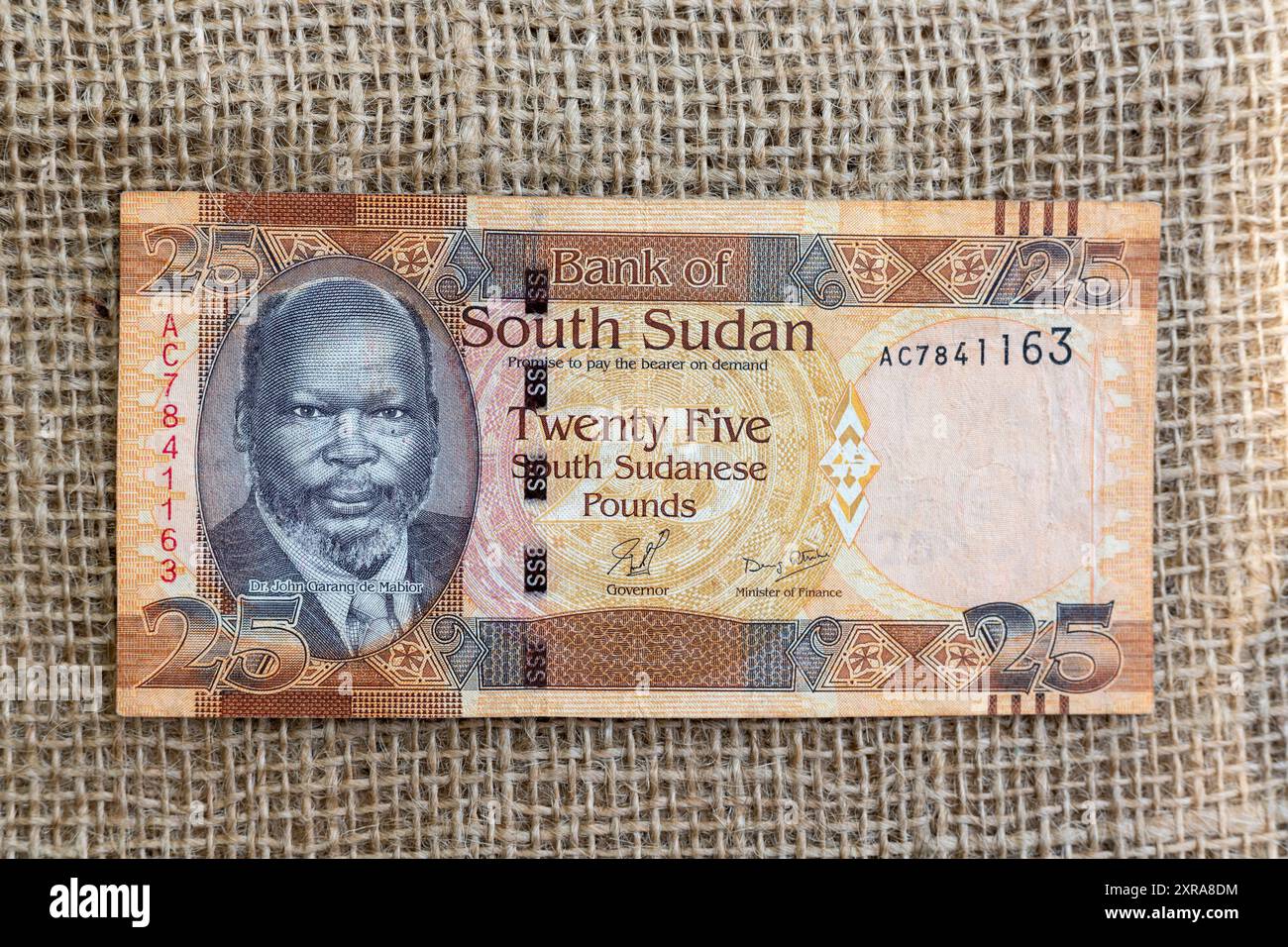 South Sudanese Twenty Five Pounds Banknote with Portrait of Dr. John ...