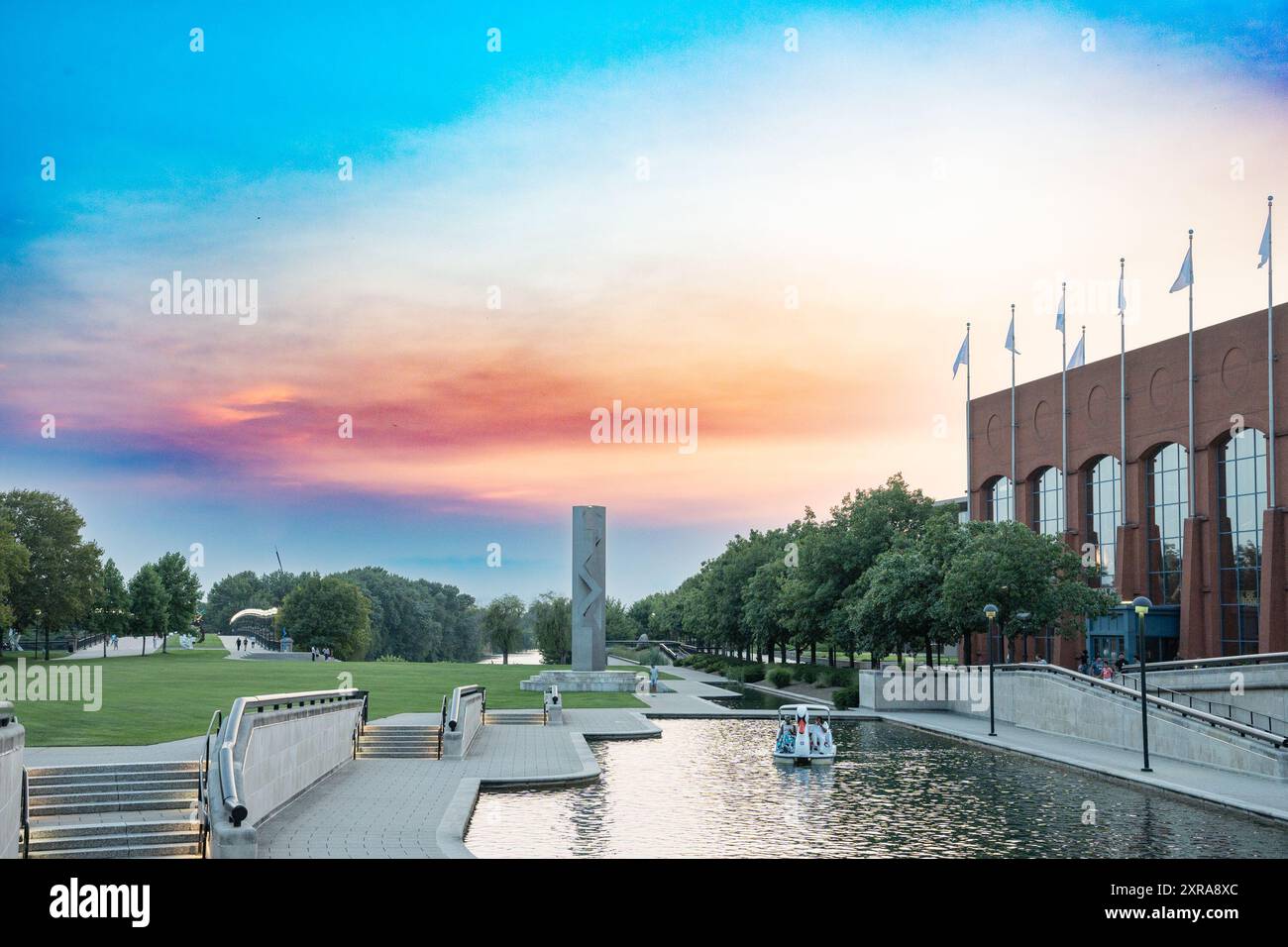 Evening view from downtown Indianapolis at the canal walk and Indiana ...