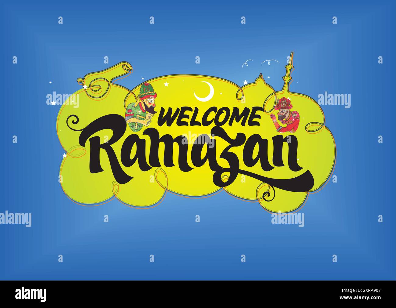 Ramadan Month greeting card with islamic elements silhouette and ...