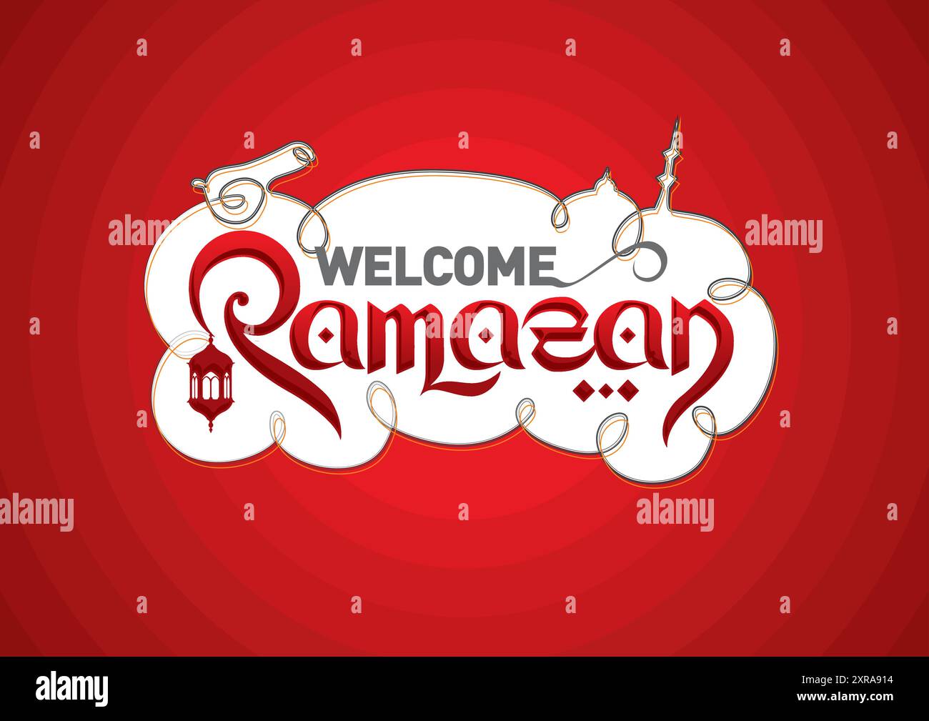 Ramadan Month greeting card with islamic elements silhouette and ...