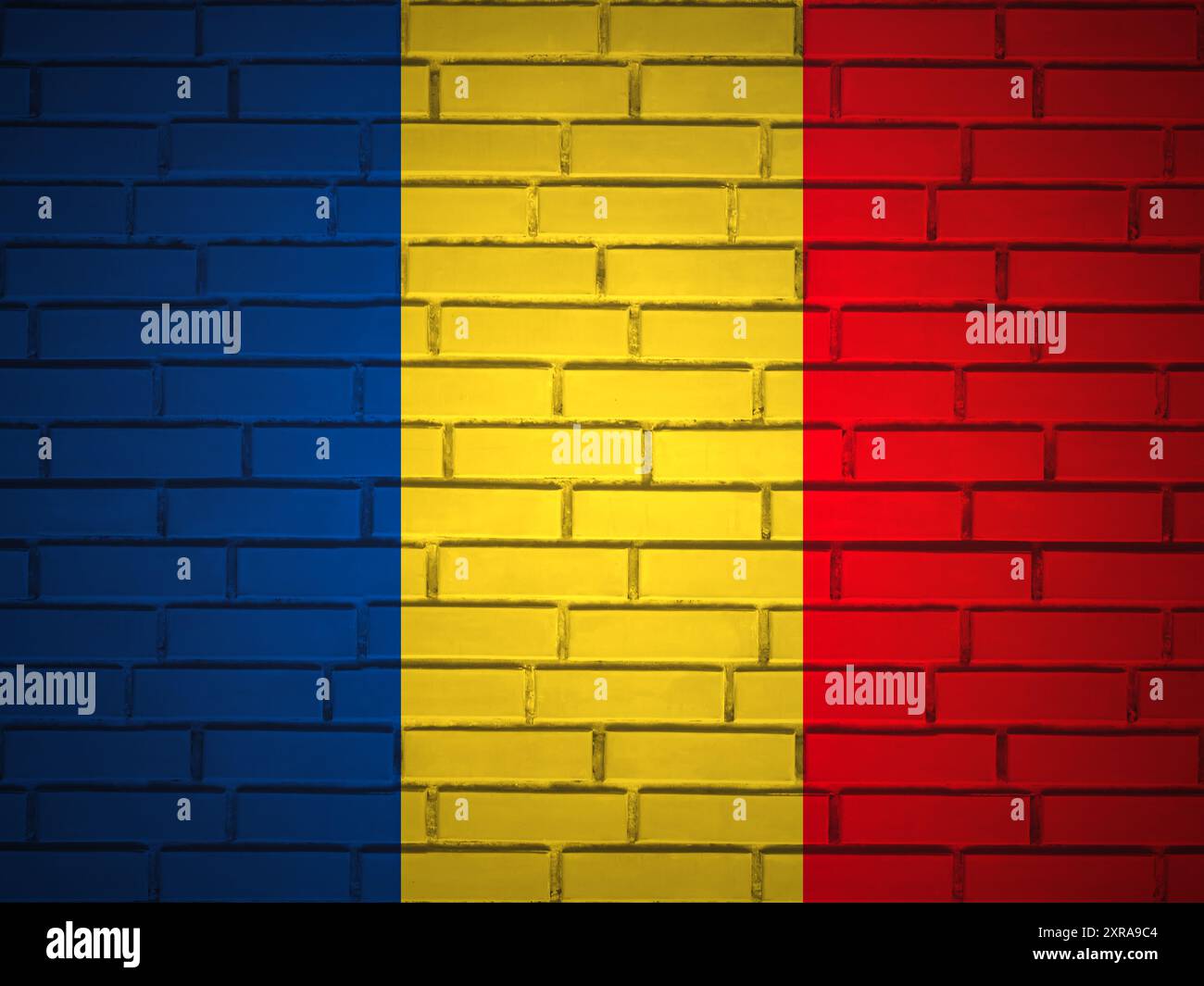 Brick wall Romania flag background. 3d illustration Stock Photo - Alamy