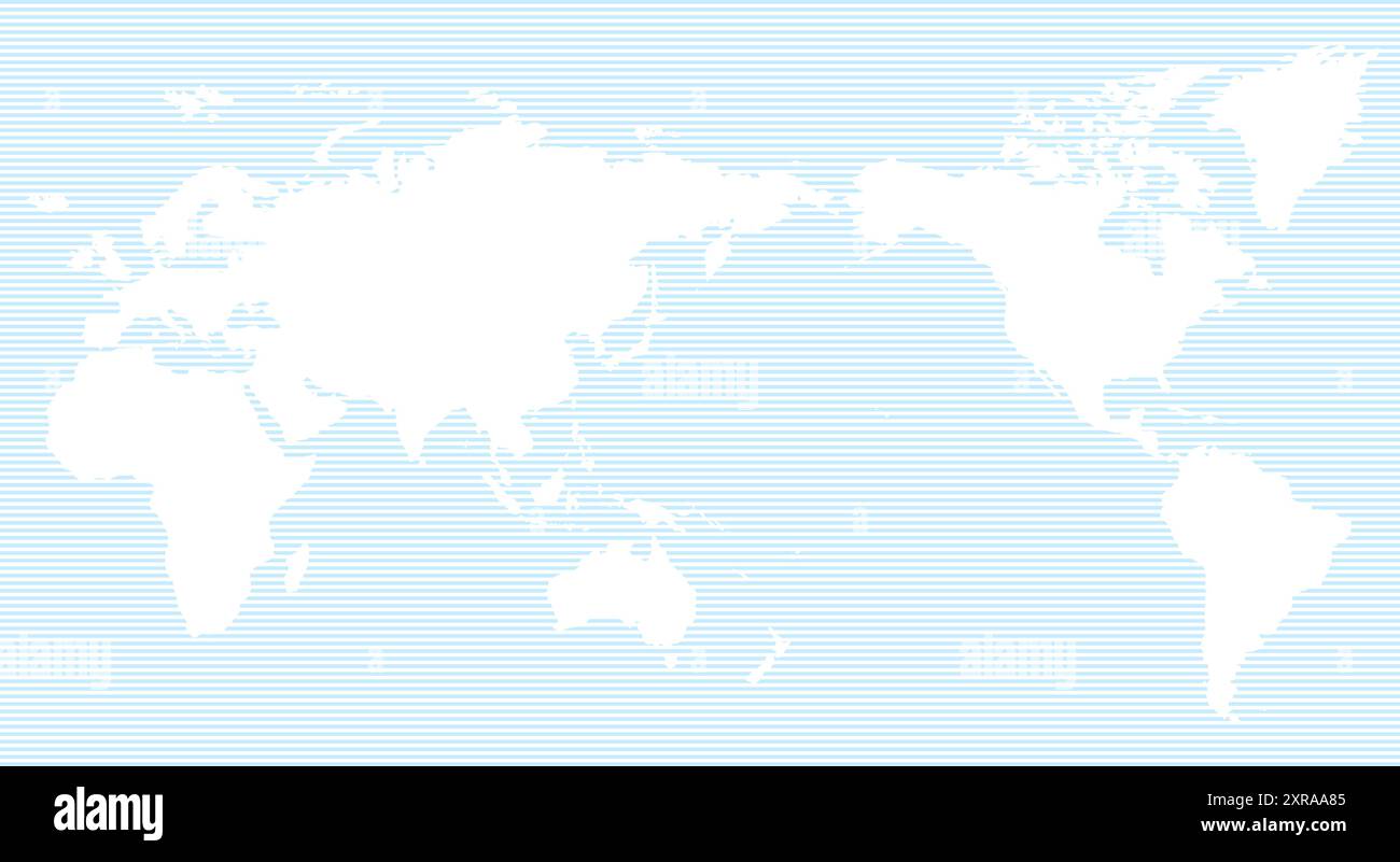 Striped blue and white Asia and Oceania centered world map. Flat vector ...