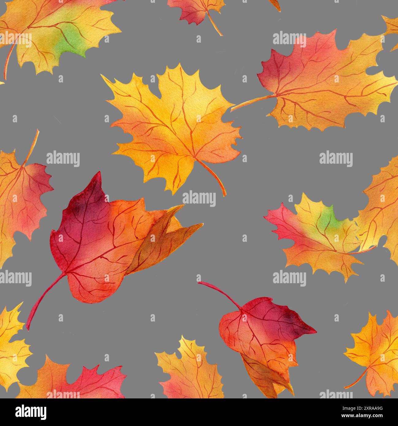 Seamless simple watercolor pattern with maple leaves. Handmade ...