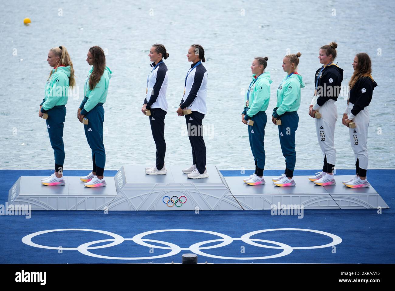 From left, silver medalists Hungary's Tamara Csipes and Alida Dora ...
