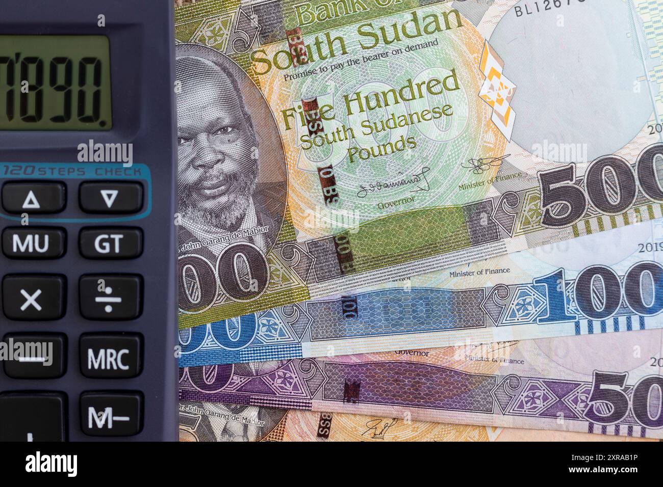 Calculator with a South Sudanese pound different denominations of 500 ...