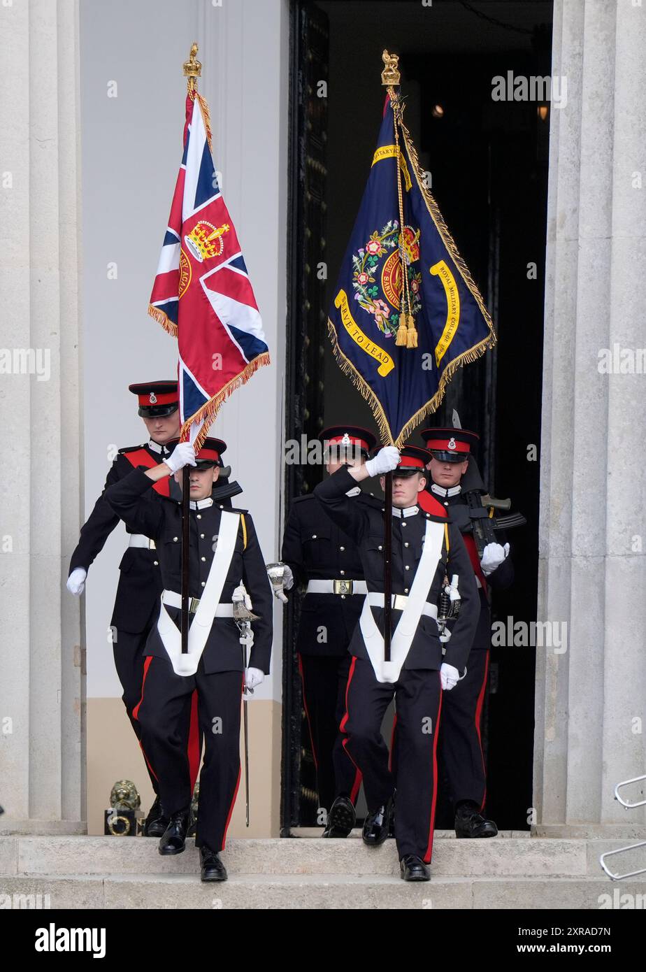 The Royal Military Academy Sandhurst colours are carried onto the ...