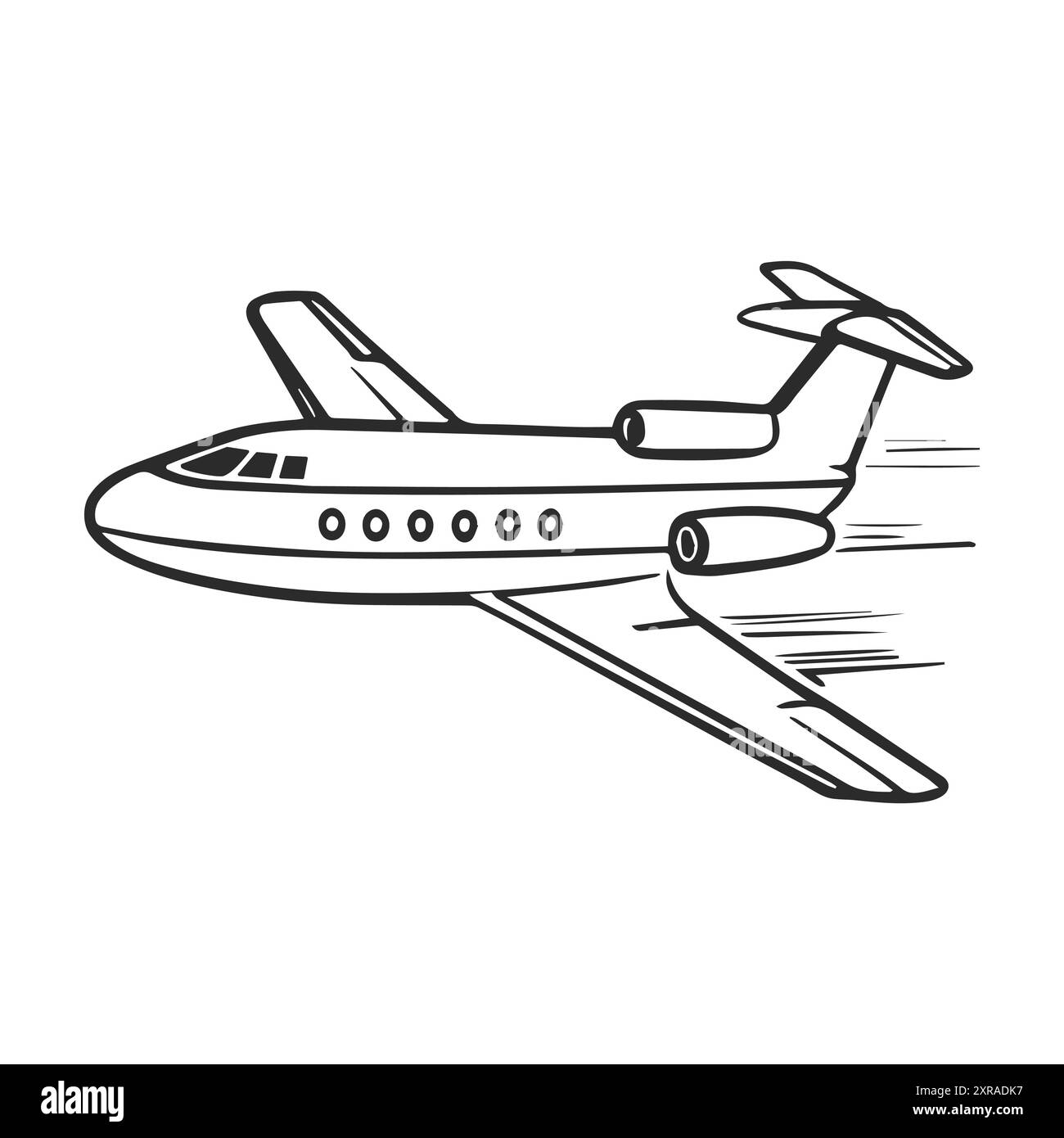 Simple linear black ink hand drawn airplane. Sketch vector illustration ...