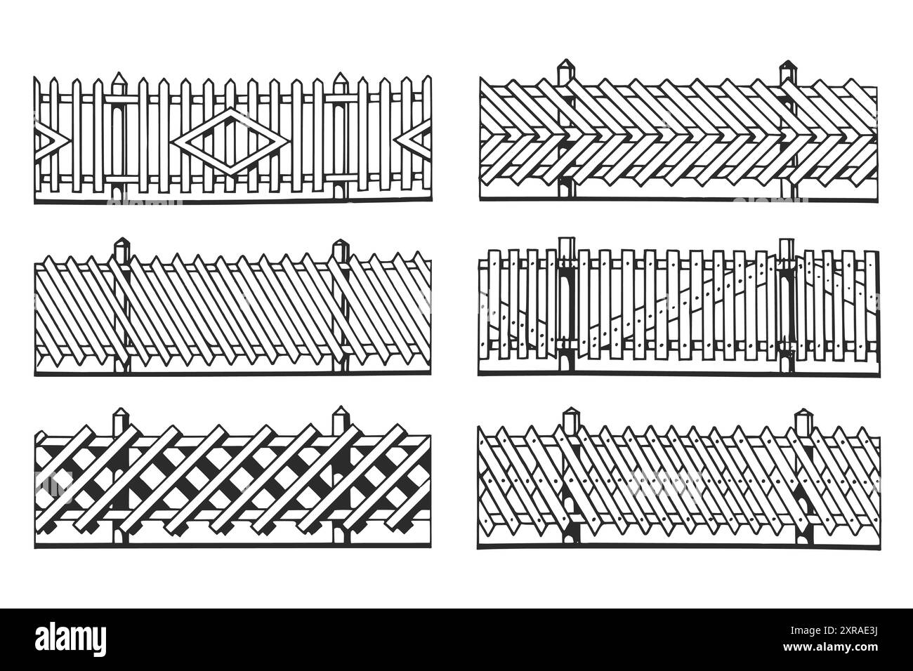 Hand drawn ink illustration of wooden fences. Sketch vector drawing ...
