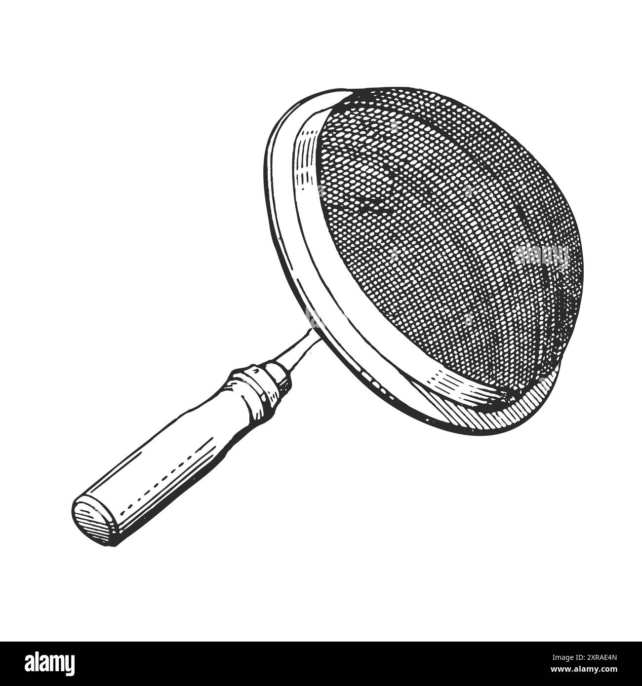 Long handle colander hand drawn ink illustration. Strainer kitchen ...