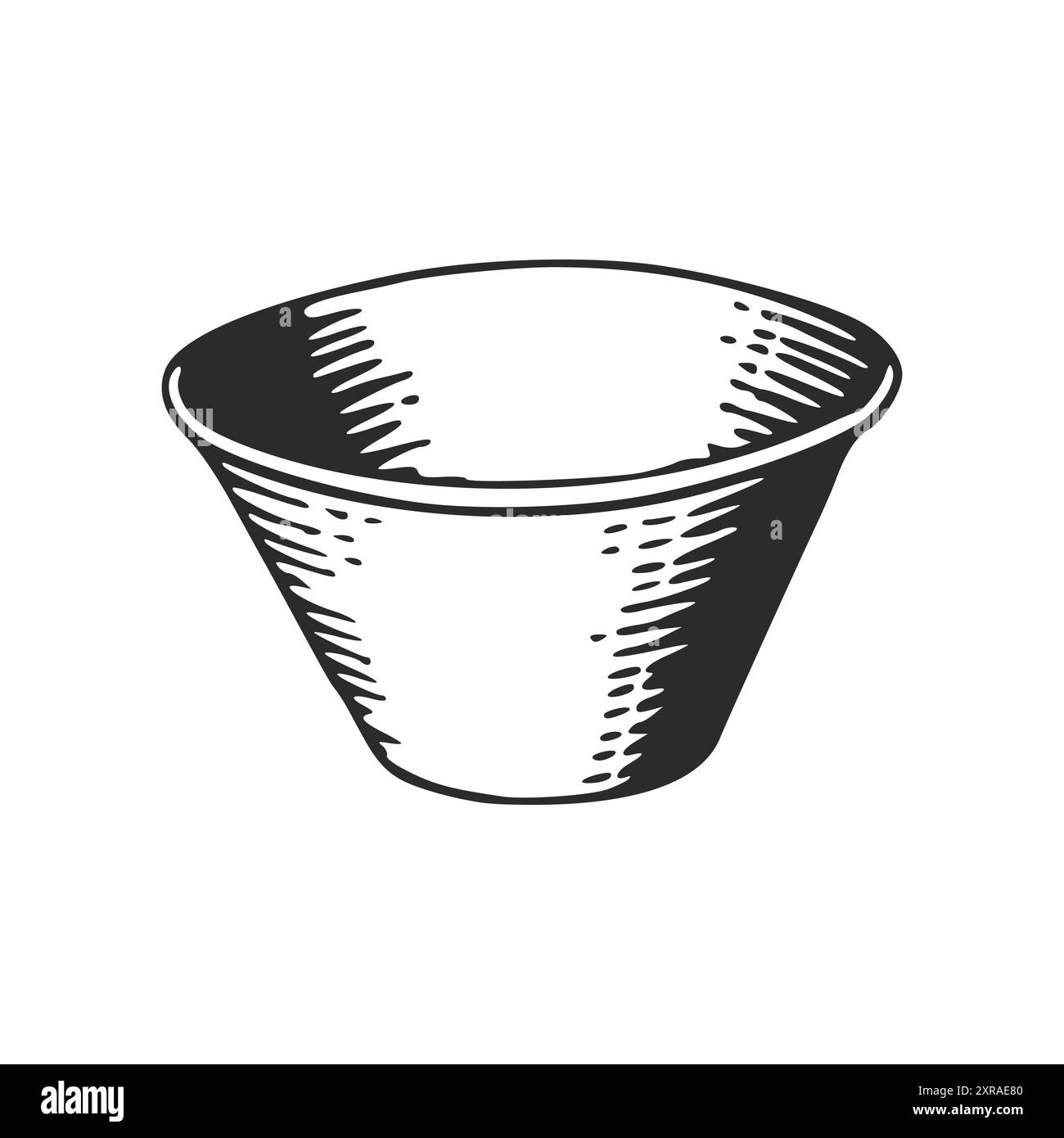 Hand drawn ink illustration of deep bowl. Black and white ink sketch ...