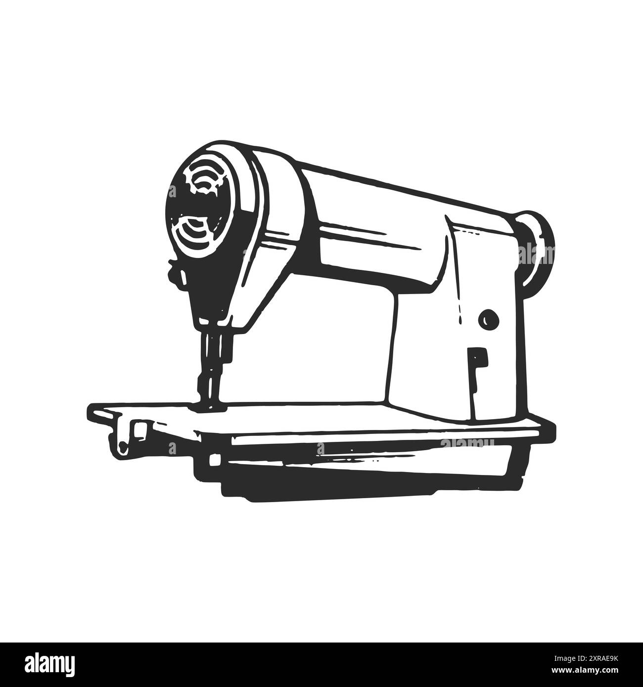 Hand drawn ink illustration of sewing machine. Black and white ink ...