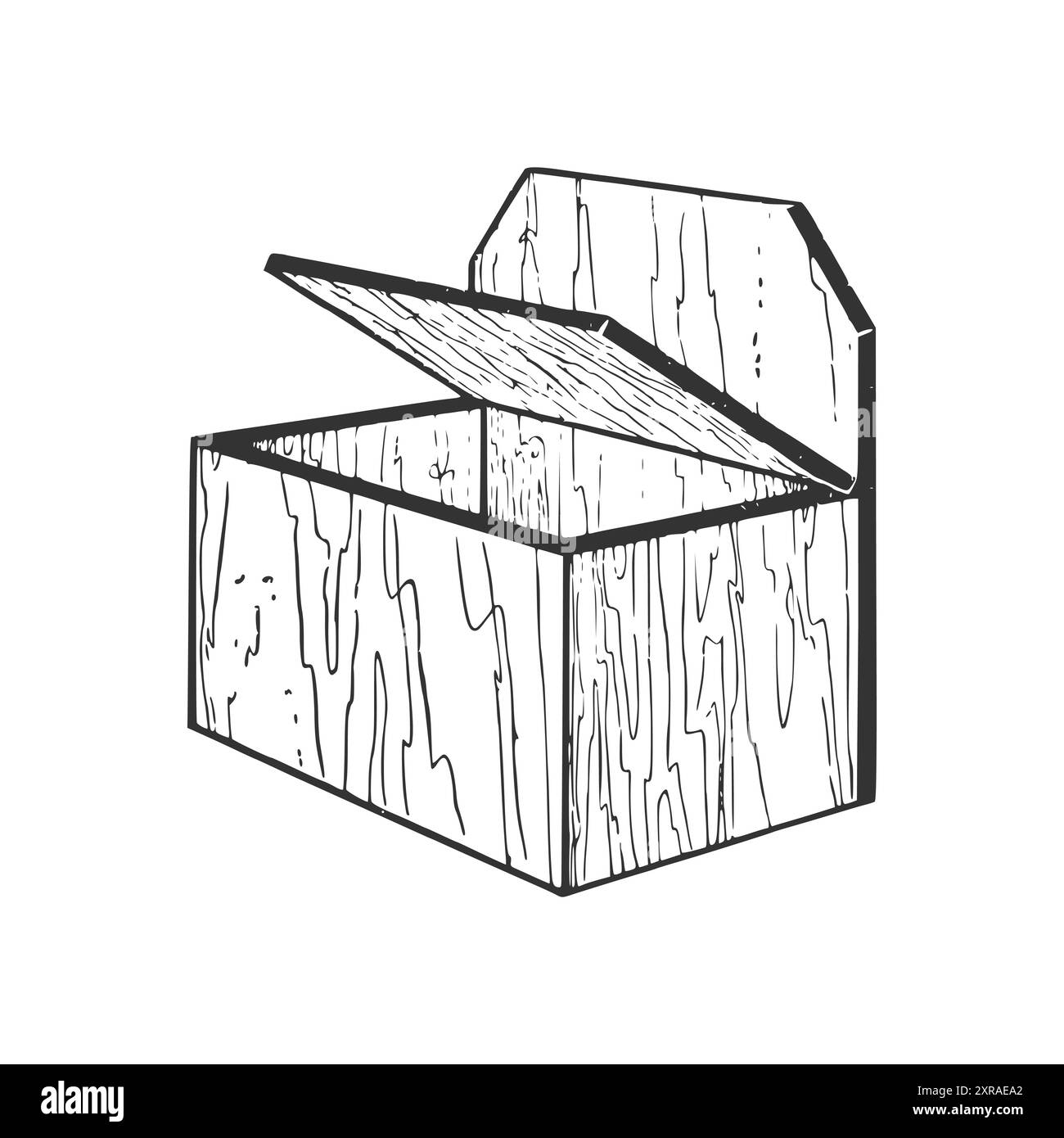 Wooden box. Hand drawn ink illustration. Black and white vector drawing ...