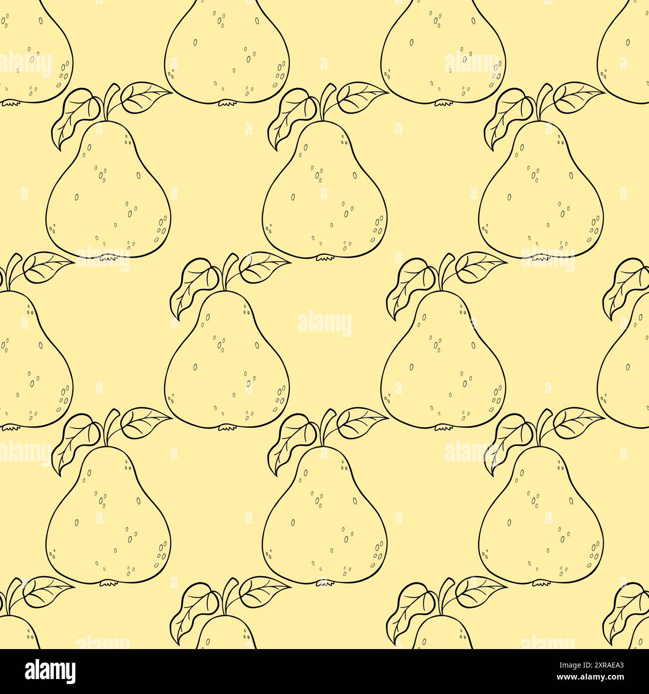 Seamless pattern with outline stroke pear on yellow background. Line ...