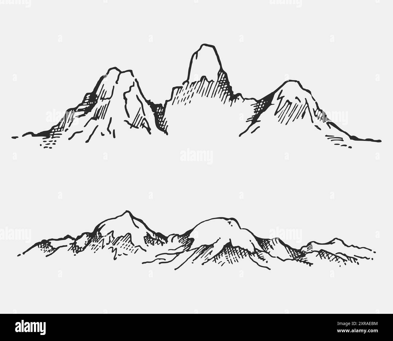 Mountains landscape. Beautiful natural scenery. Hand drawn ink ...