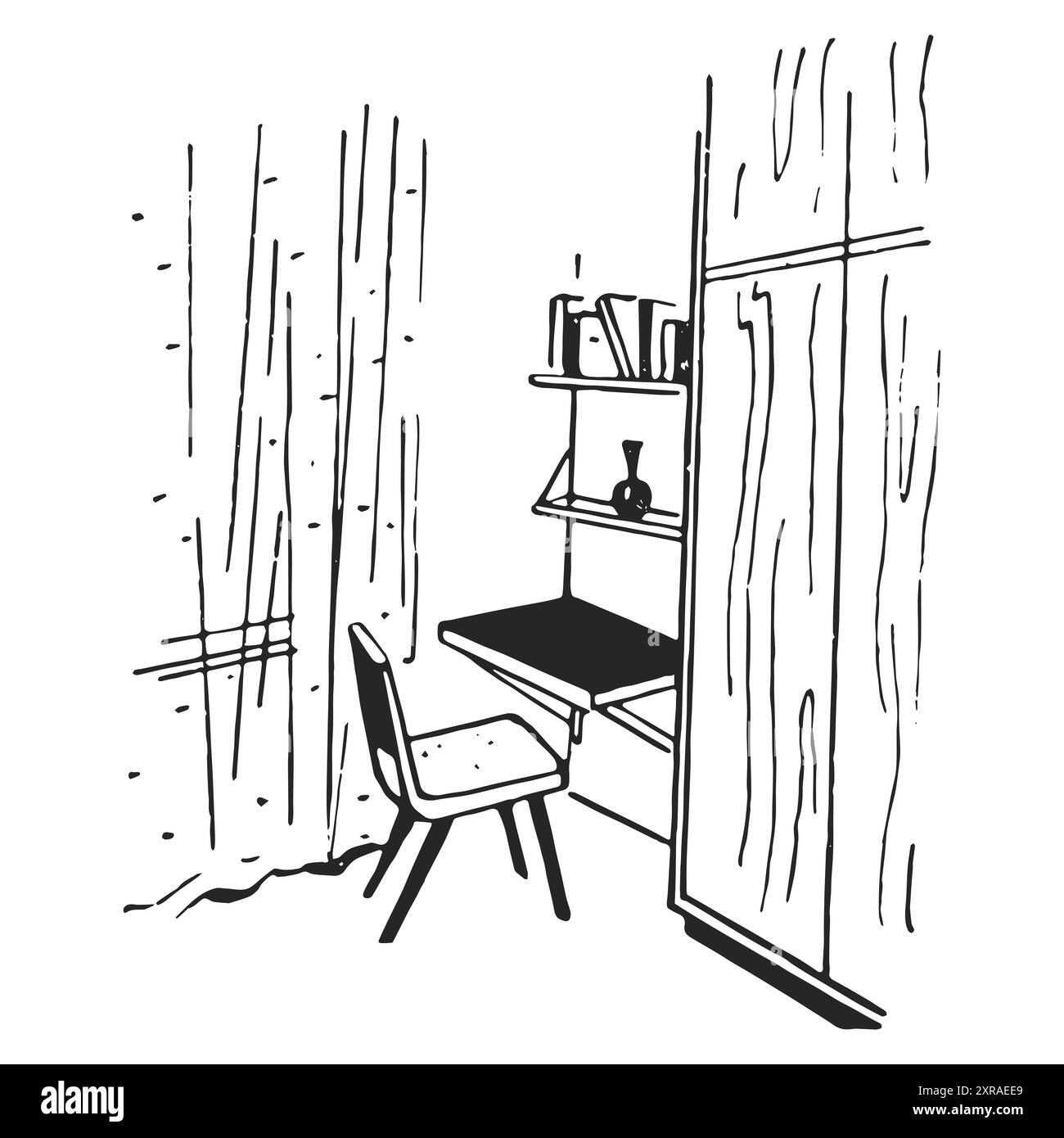 Room interior hand drawn ink illustration. Sketch vector drawing Stock ...