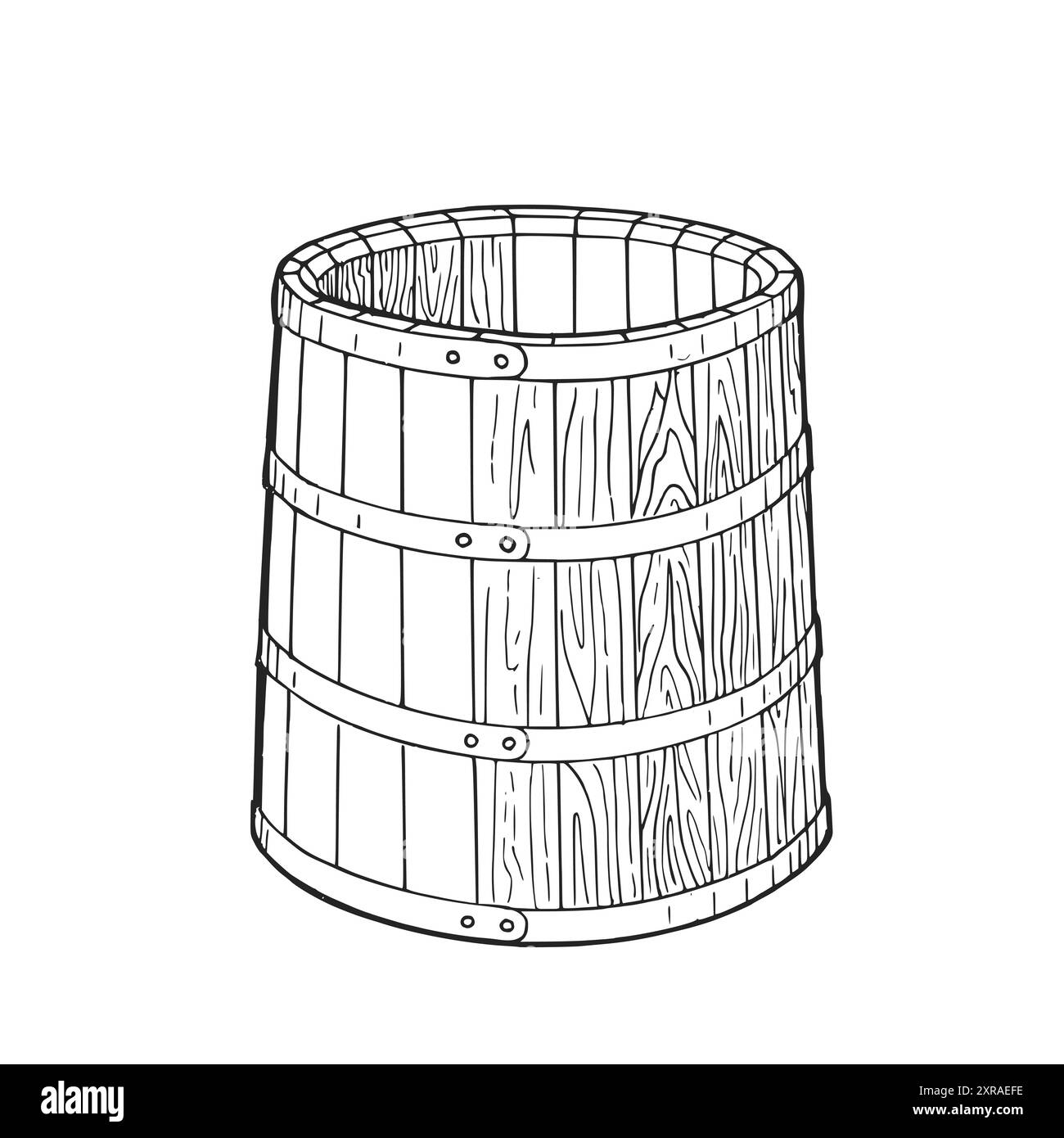 Wooden barrel. Hand drawn ink illustration. Black and white vector ...