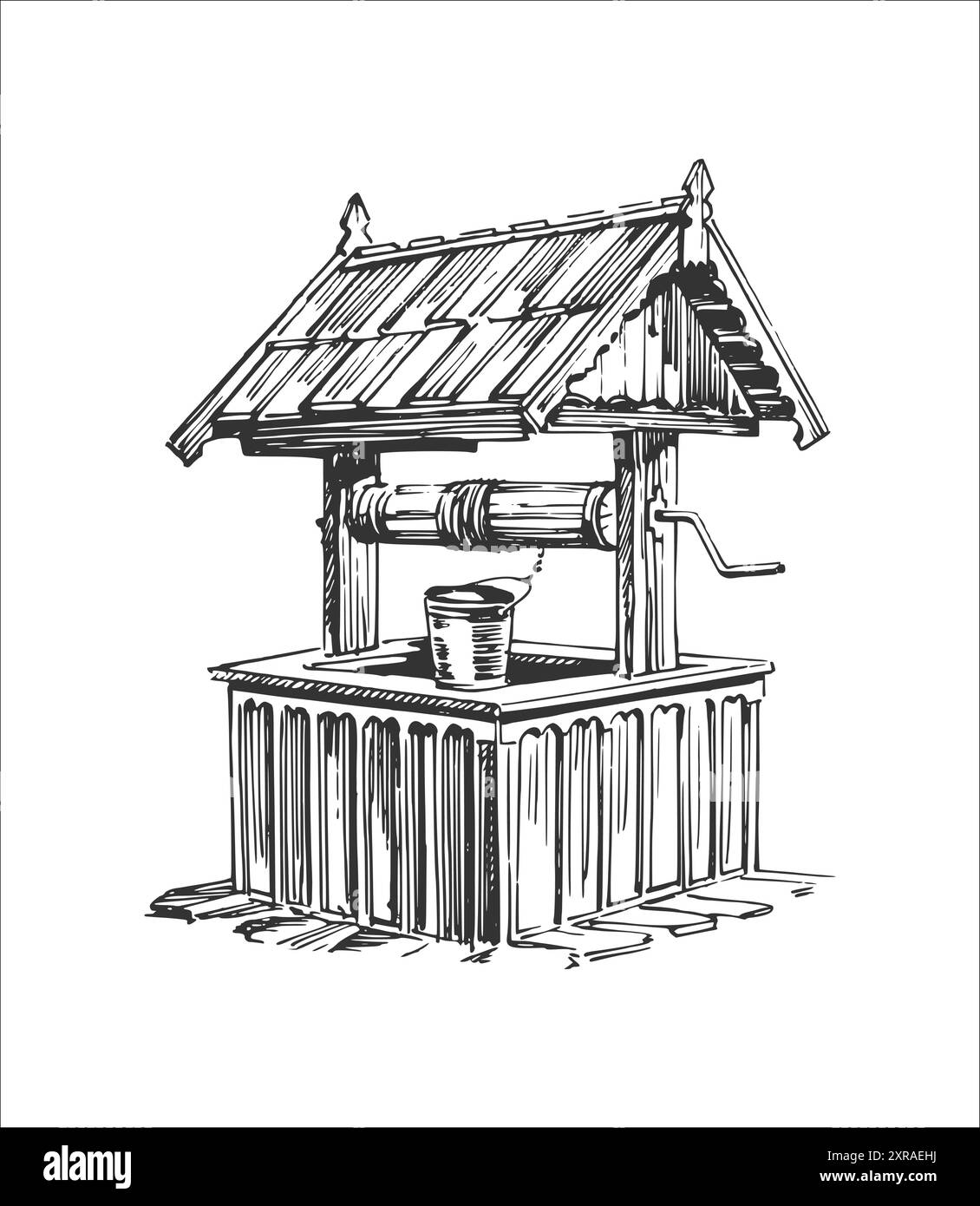 Old wooden well. Hand drawn ink vector illustration Stock Vector Image ...