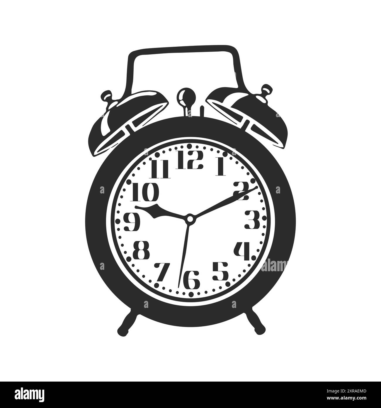 Black isolated alarm clock icon on white background. Vector ...