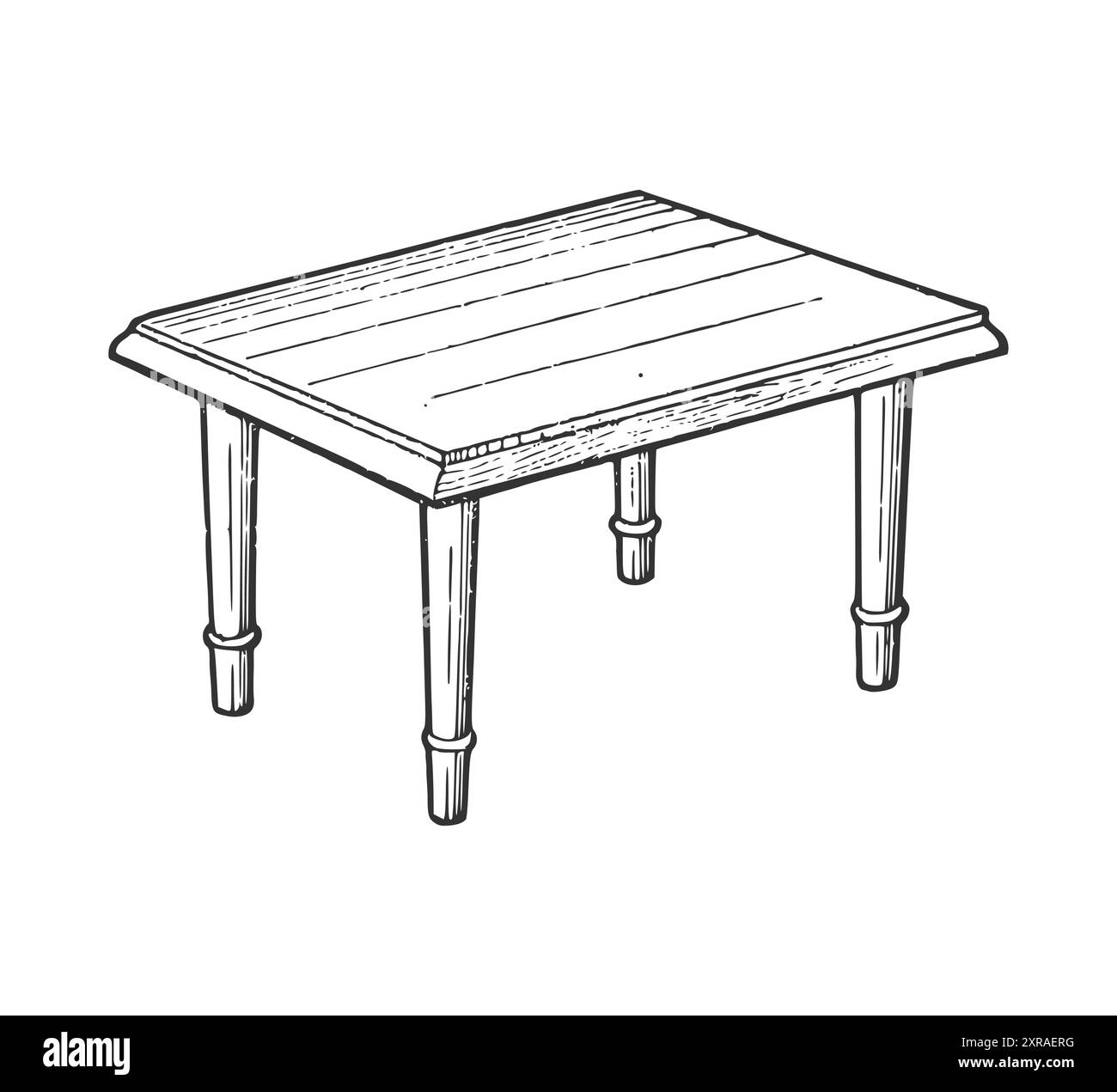 Wooden table. Hand drawn ink illustration. Black and white vector ...