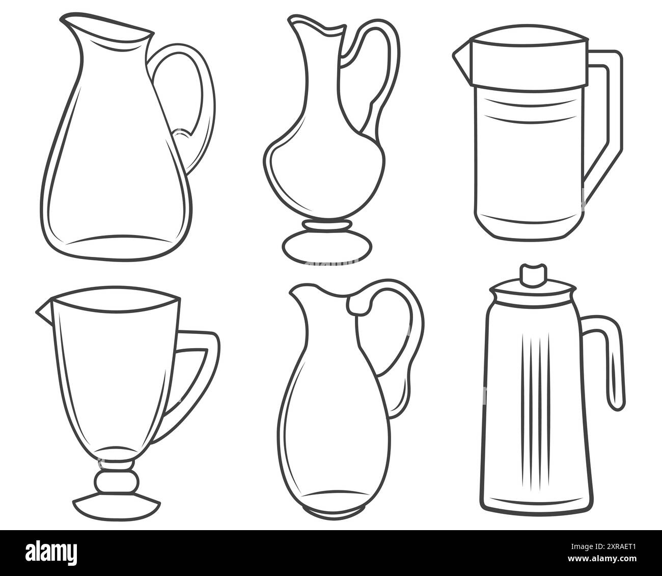 Jugs outline icons isolated on white background. Monochrome vector ...