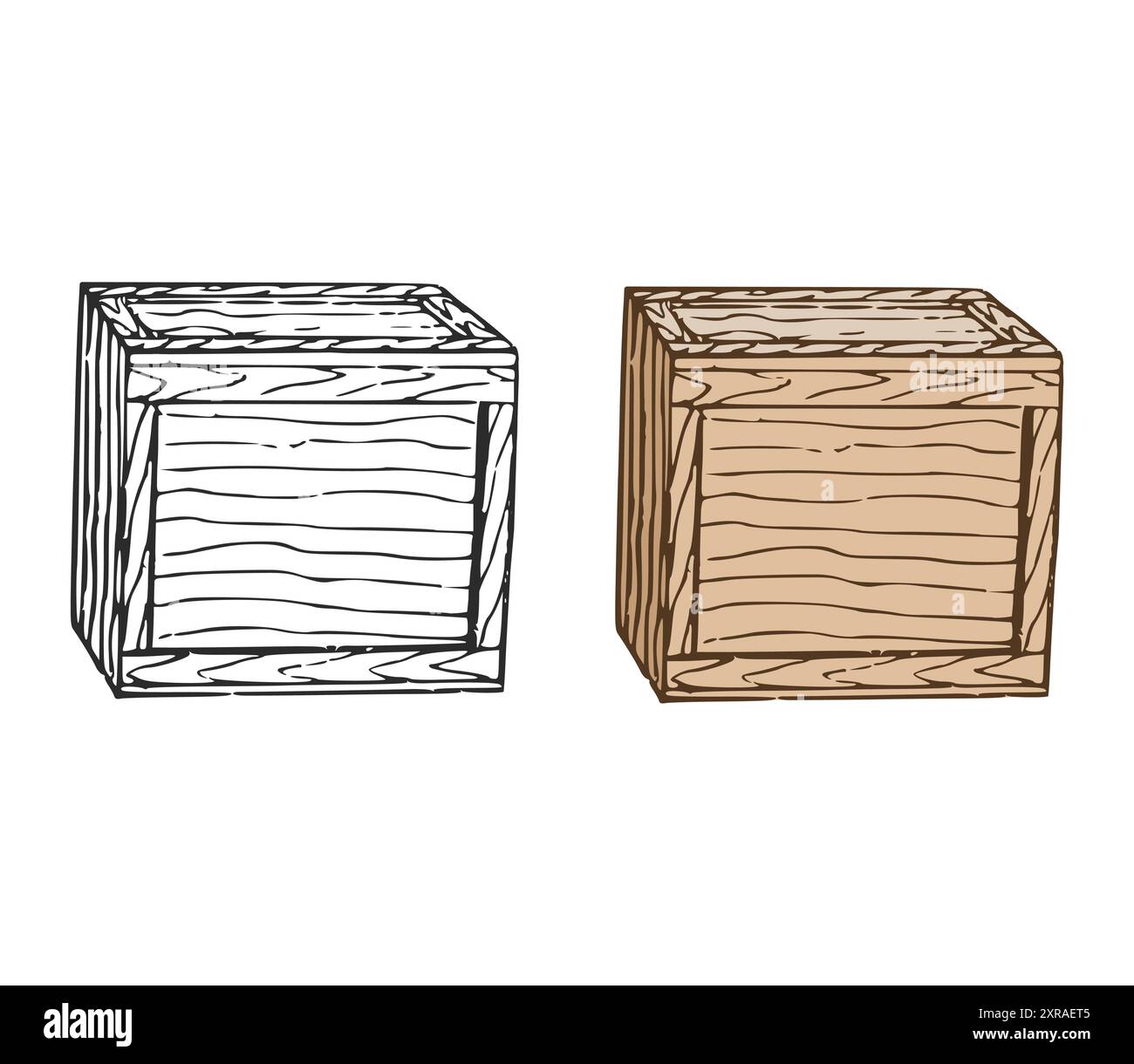 Wooden box in vintage style. Monochrome and color vetsions. Vector ...