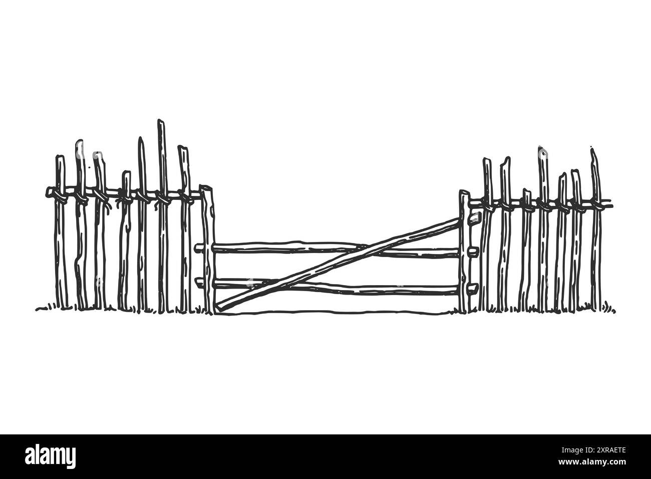 Hand drawn ink illustration of wooden fence. Sketch vector drawing ...