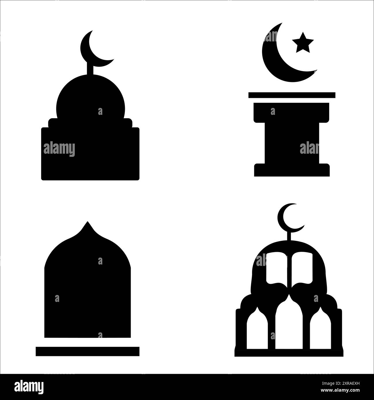 Islamic icons. Religious symbols. Black and white vector illustration ...