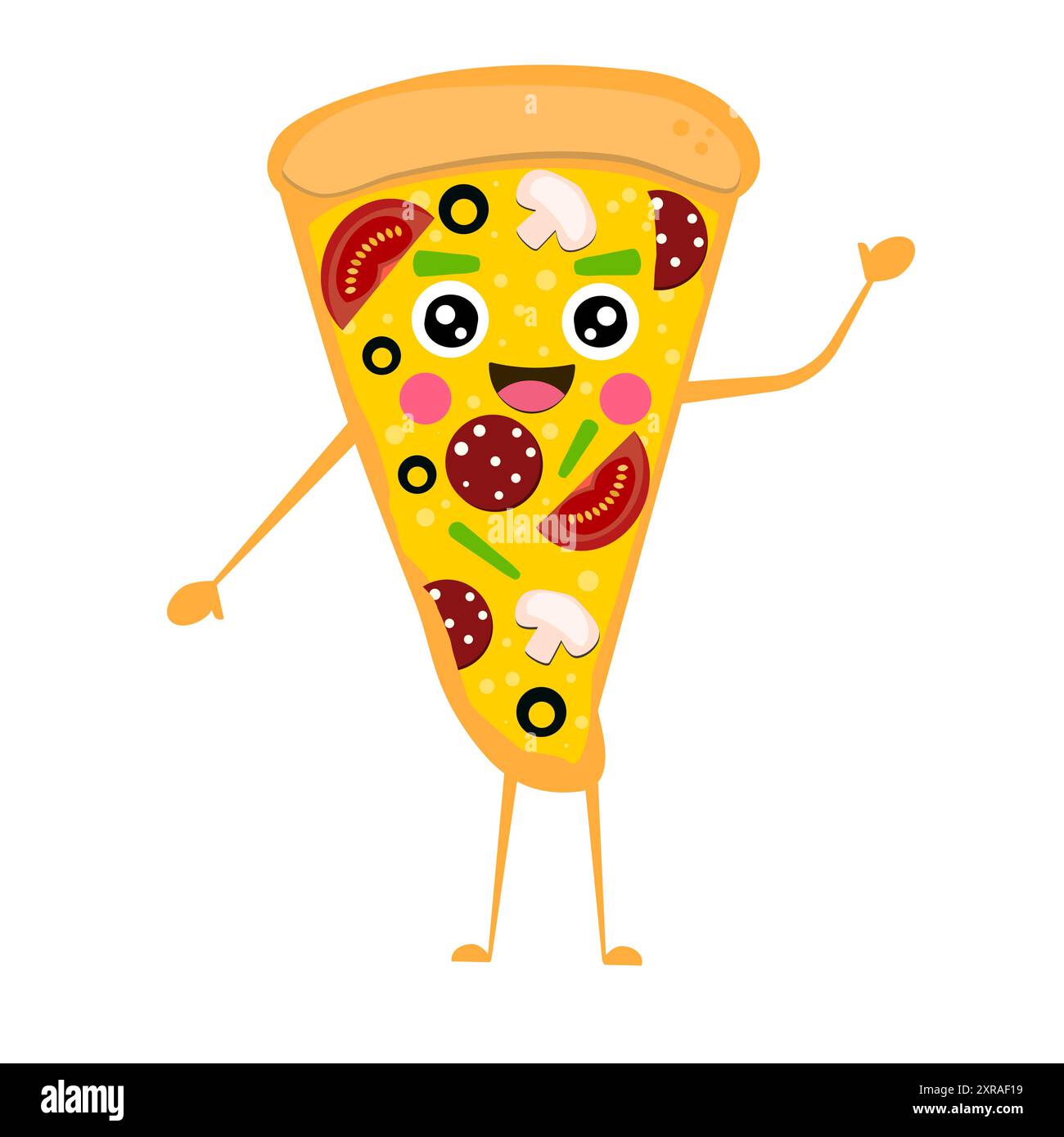 Funny cute happy smiling pizza character or mascot. Flat cartoon vector ...
