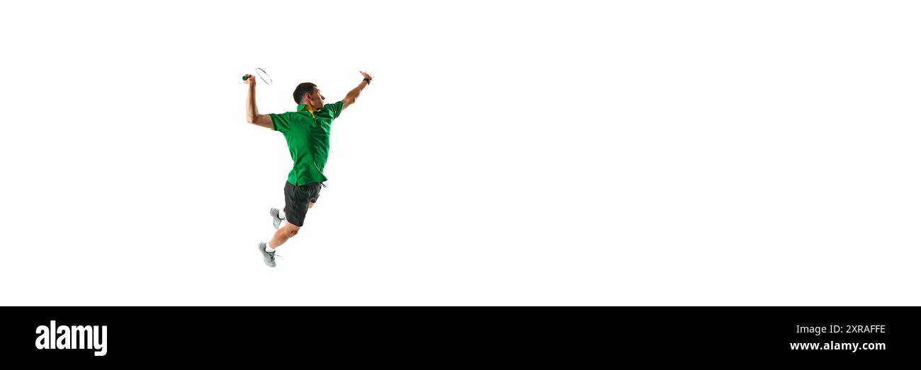 Dynamic image of focused, skillful badminton player, main min motion ...